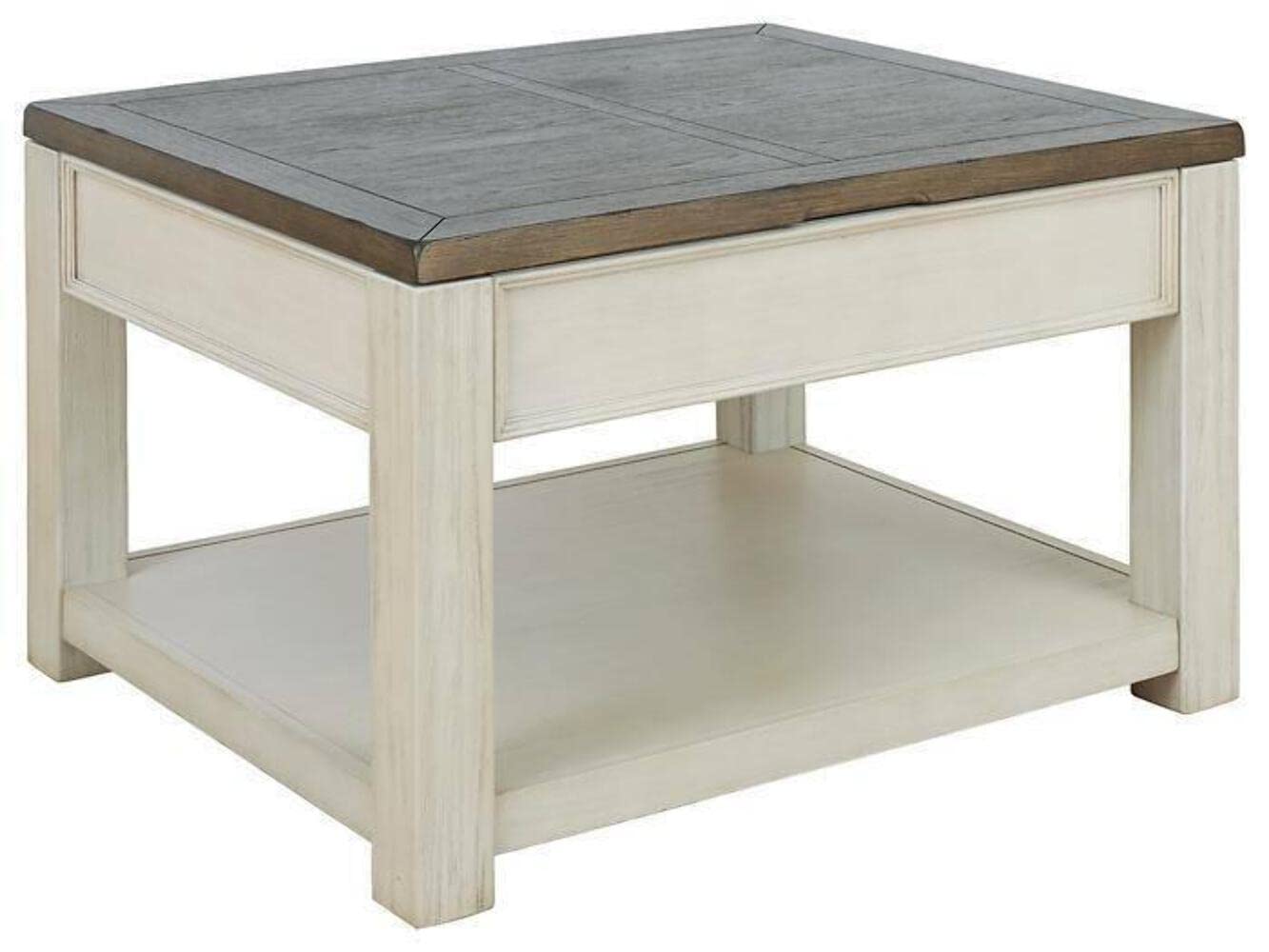 Signature Design by Ashley Bolanburg Farmhouse Lift Top Coffee Table with Floor Shelf, Weathered Brown & White