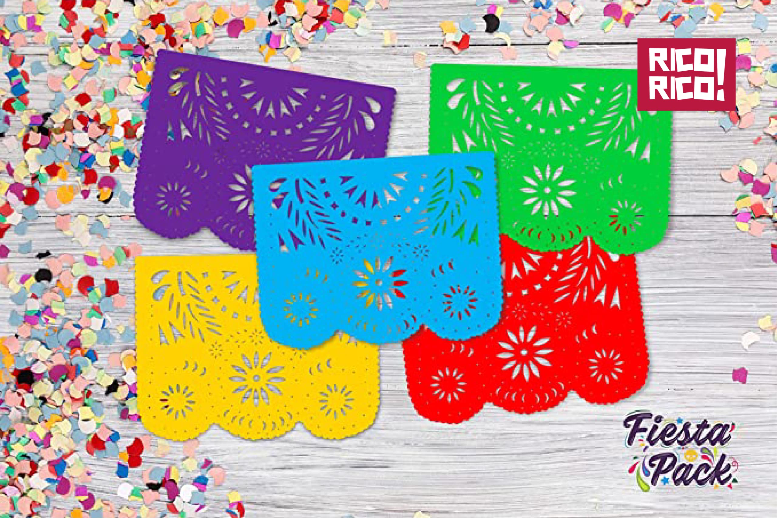 RICO RICO - Plastic Papel Picado 1 Pack, Ideal for a Mexican Fiesta, Cinco de Mayo, Mexican Themed Party and Fiesta Party Decorations,16 Feet Long - 10 Unique Designs.