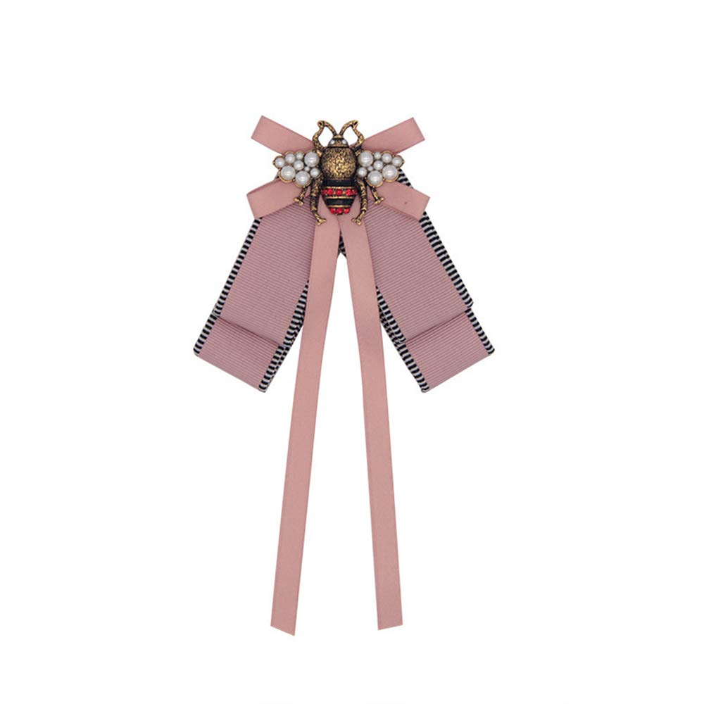 Vpang Retro Pearl Bee Bow Brooch Pre-Tied Neck Tie Brooch Pin Satin Ribbon Bow Tie for Women Wedding Party Bow Tie