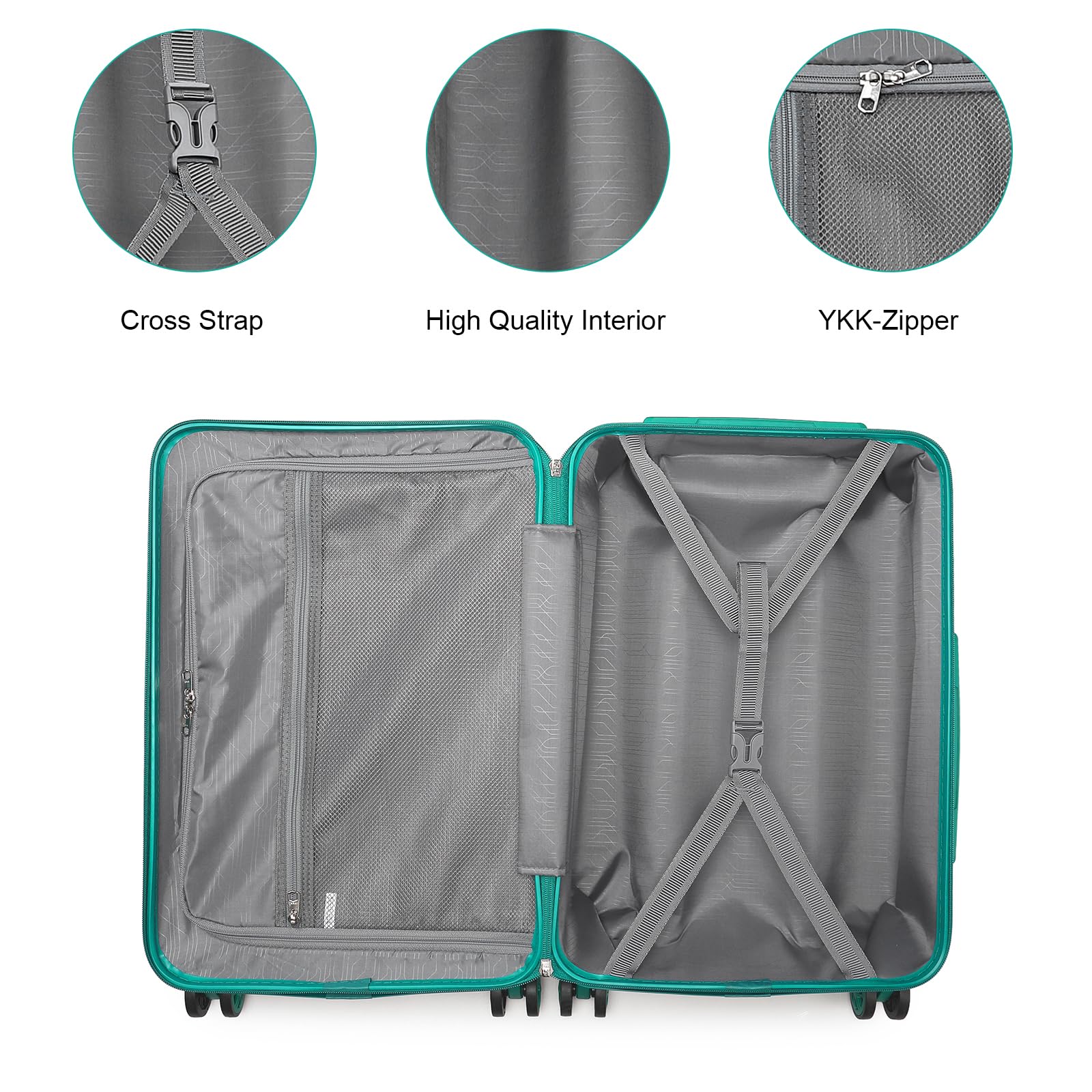 Somago 4 Piece Luggage Sets Expandable Suitcase (Only 24") Traveling Hardside Polycarbonate Lightweight Suitcases with 4 Wheels TSA lock YKK Zippers (14"/20"/24"/28", Turquoise Blue)