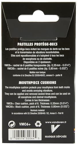 Vandoren VMC6 Mouthpiece Cushions; Clear; Thin; 0.35mm/.014"; Pack of 6