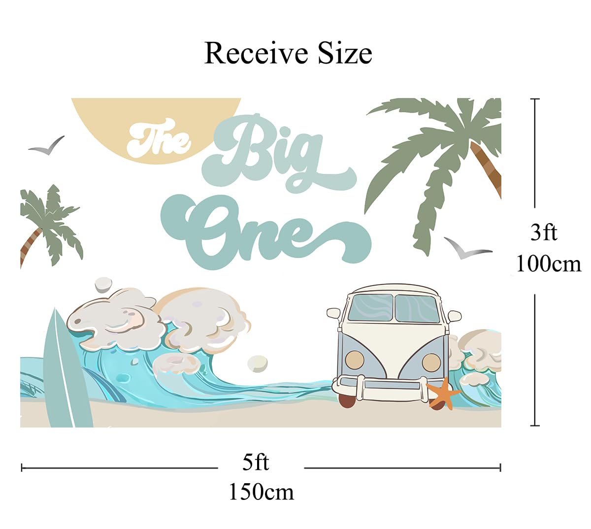 The Big One Surfing 1st Birthday Backdrop for Boys Retro Surf Van Surfboard Beach Party photography Background Boy One Birthday Party Decorations Cake Table Banner 5x3ft