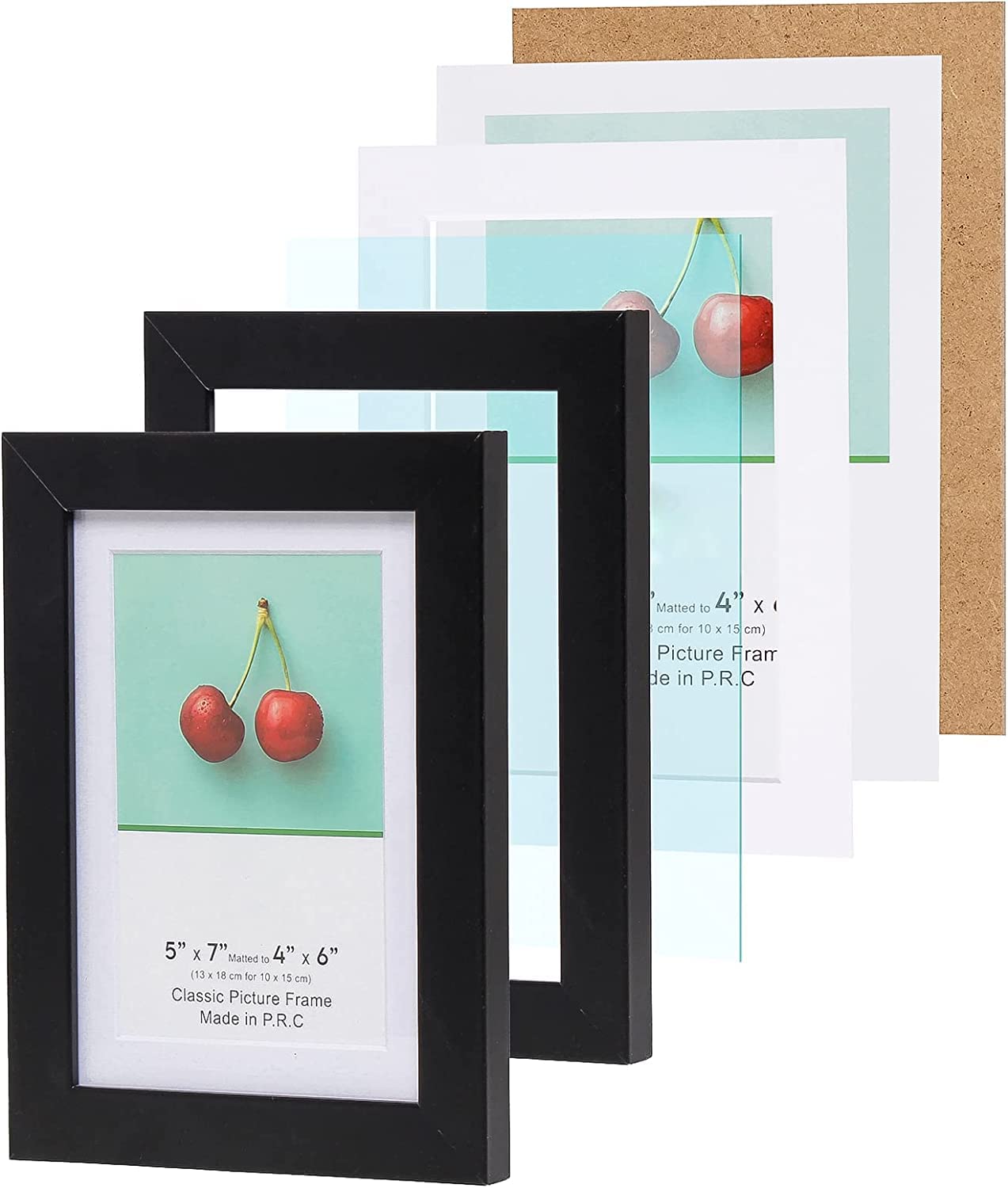 The Display Guys - Square Profile Wooden Picture Frame with Tempered Glass - 5" x 7" matted to 4" x 6" β 6 Pack β Black