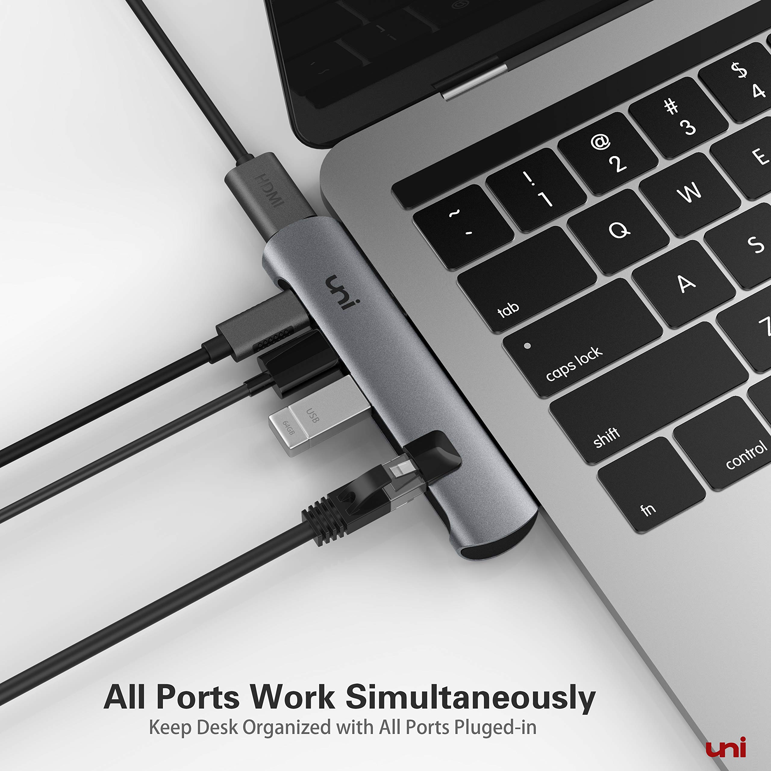 USB C to HDMI Adapter for MacBook Pro, uni 5 in 2 USB C Hub with Dual 4K HDMI, 100W PD, 2 USB 3.0, 10/100/1000 Gigabit Ethernet LAN Network for MacBook Pro 2020/2019-2016, MacBook Air 2020-2018