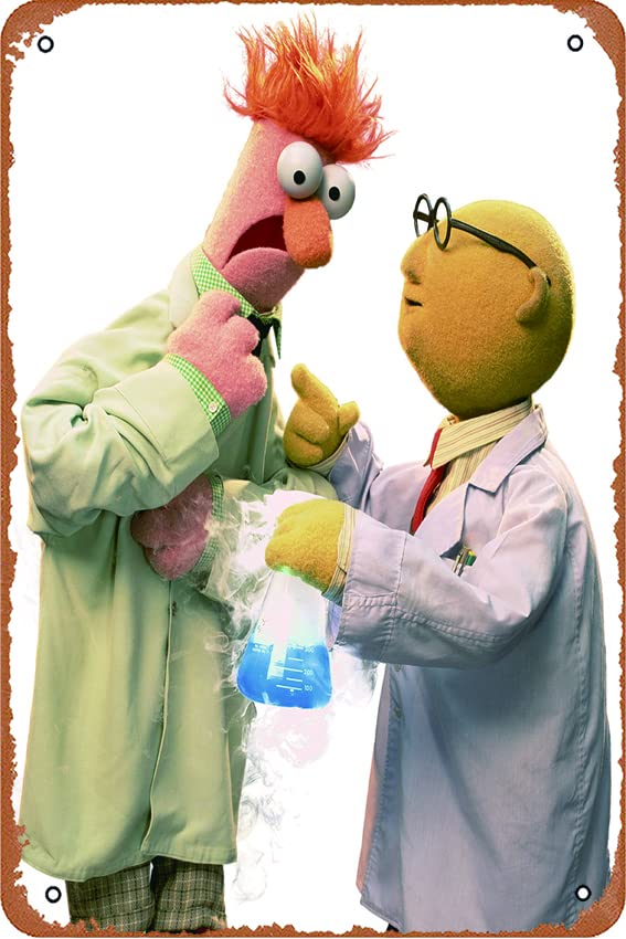 The Muppets Dr. Bunsen Honeydew and Beaker Iron On Transfer #13 Poster Retro Metal Tin Vintage Sign 12 X 8 Inch Bar Music Club Man Cave Room Wall Decor