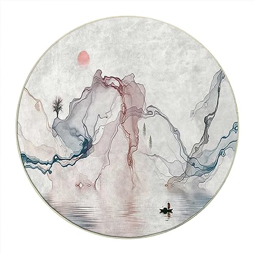 Round Chair Mat for Hard Floors Grey Floor Protector Mats Abstract Marble Chair Mat for Carpeted Floor Low Pile Office 4 FT