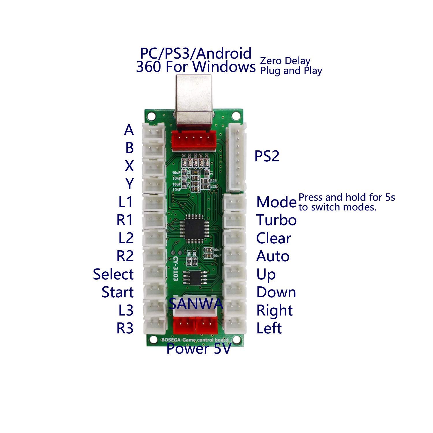 SJ@JX Arcade USB Encoder PC PS3 Android PS3 Encoder Power 5V Zero Delay Arcade Joystick Android Encoder