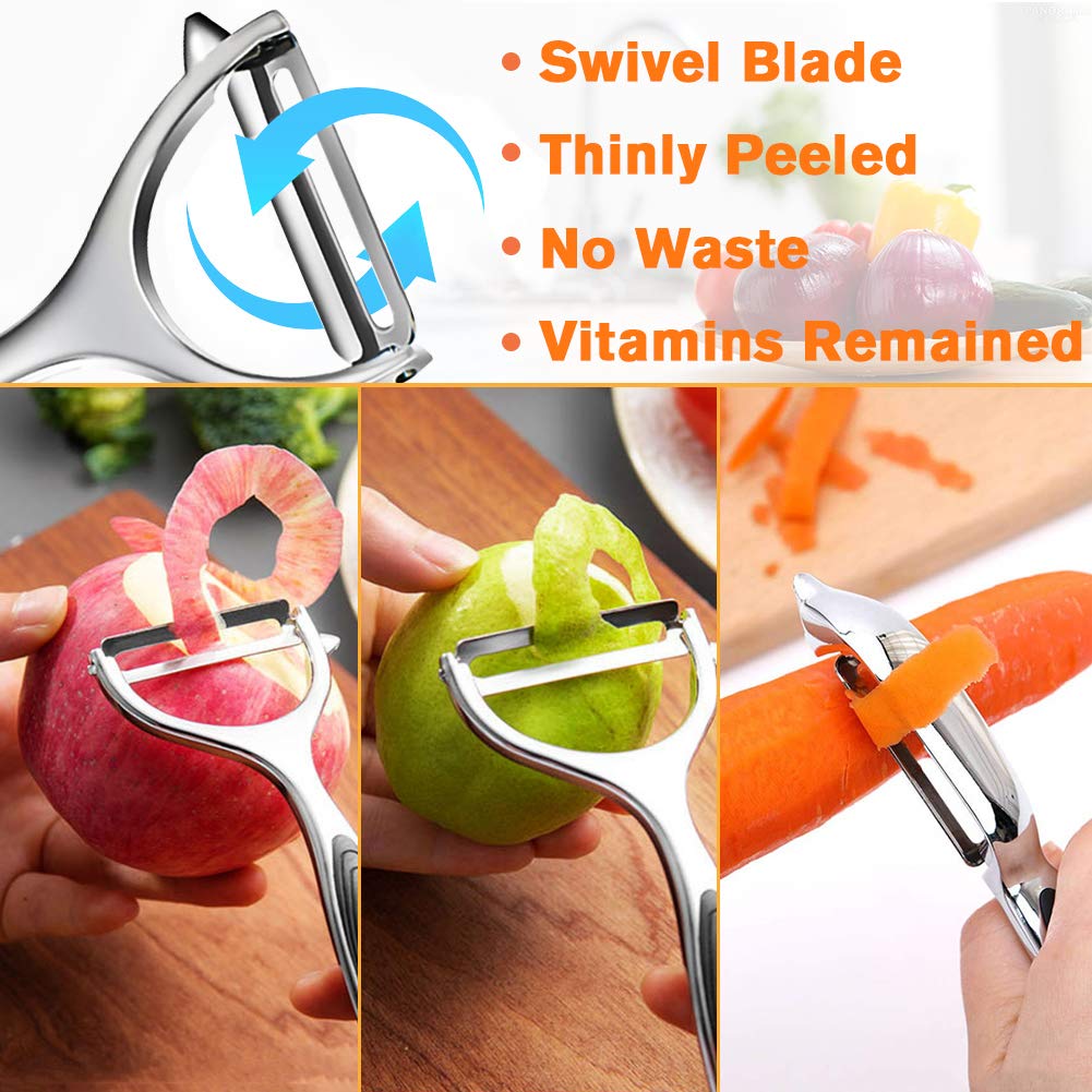 Vegetable Peeler, Potato Peelers for Kitchen Stainless Steel Multi-function Set Fruit Peeler For Kitchen and Household Tools Y & I Shape Swivel Blades with β2 Orange Citrus Peelers
