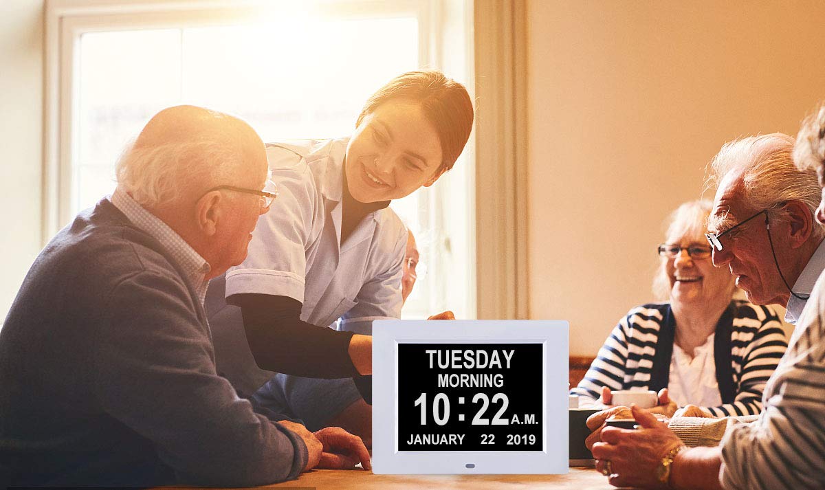 TMC [Newest 8 Inch Digital Day Clock for Seniors - Large Clock with Day Date for Elderly with Large Number,12 Alarm Options for Dementia, Alzheimer
