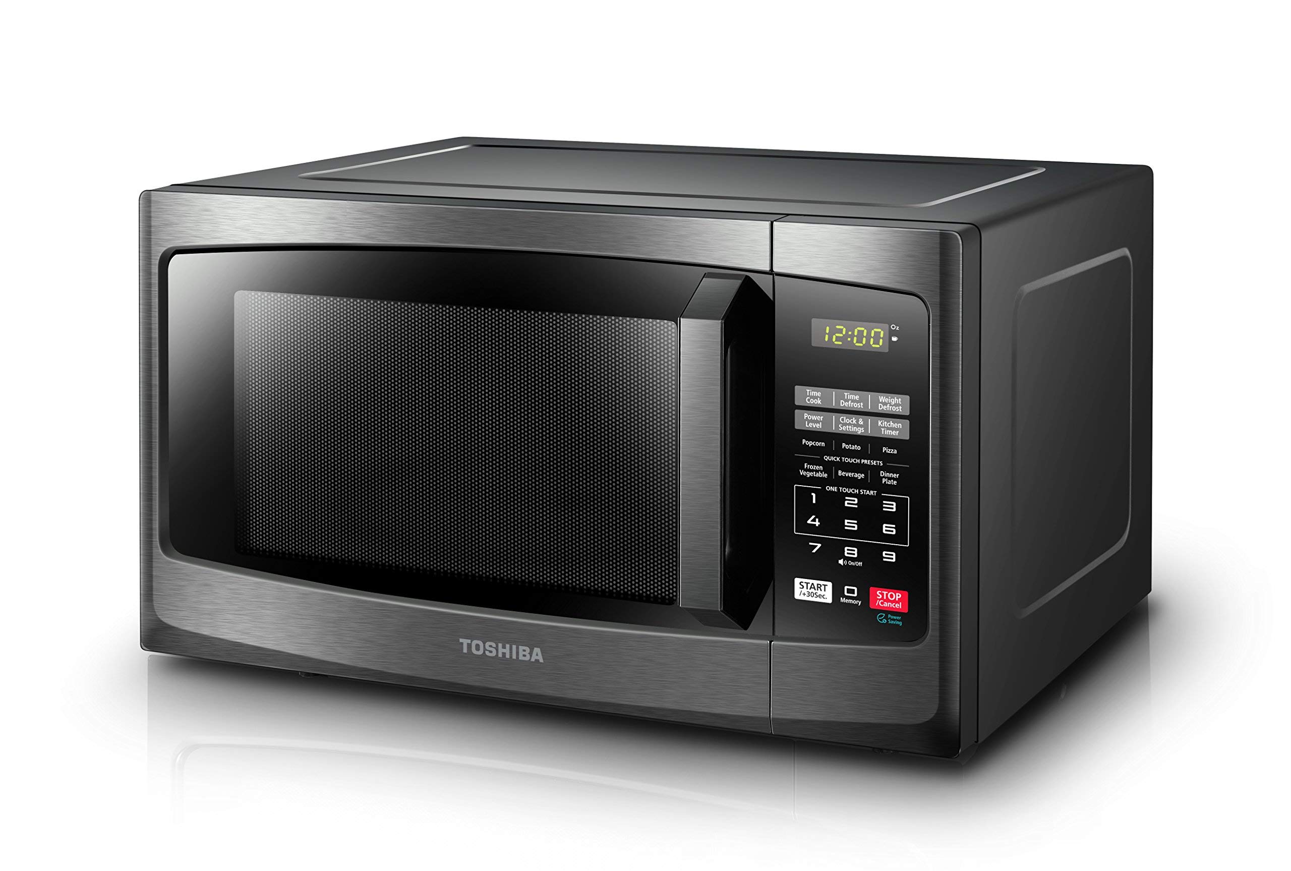 Toshiba EM925A5A-BS Microwave Oven with Sound On/Off ECO Mode and LED Lighting, 0.9 Cu.ft, Black Stainless (Renewed)