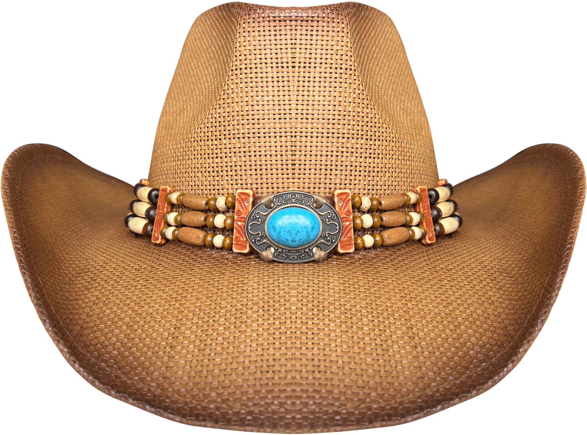 Western Outback Cowboy Hat Men's Women's Style Straw Felt Canvas Brown/Blue Gemstone (ST-18-BR)