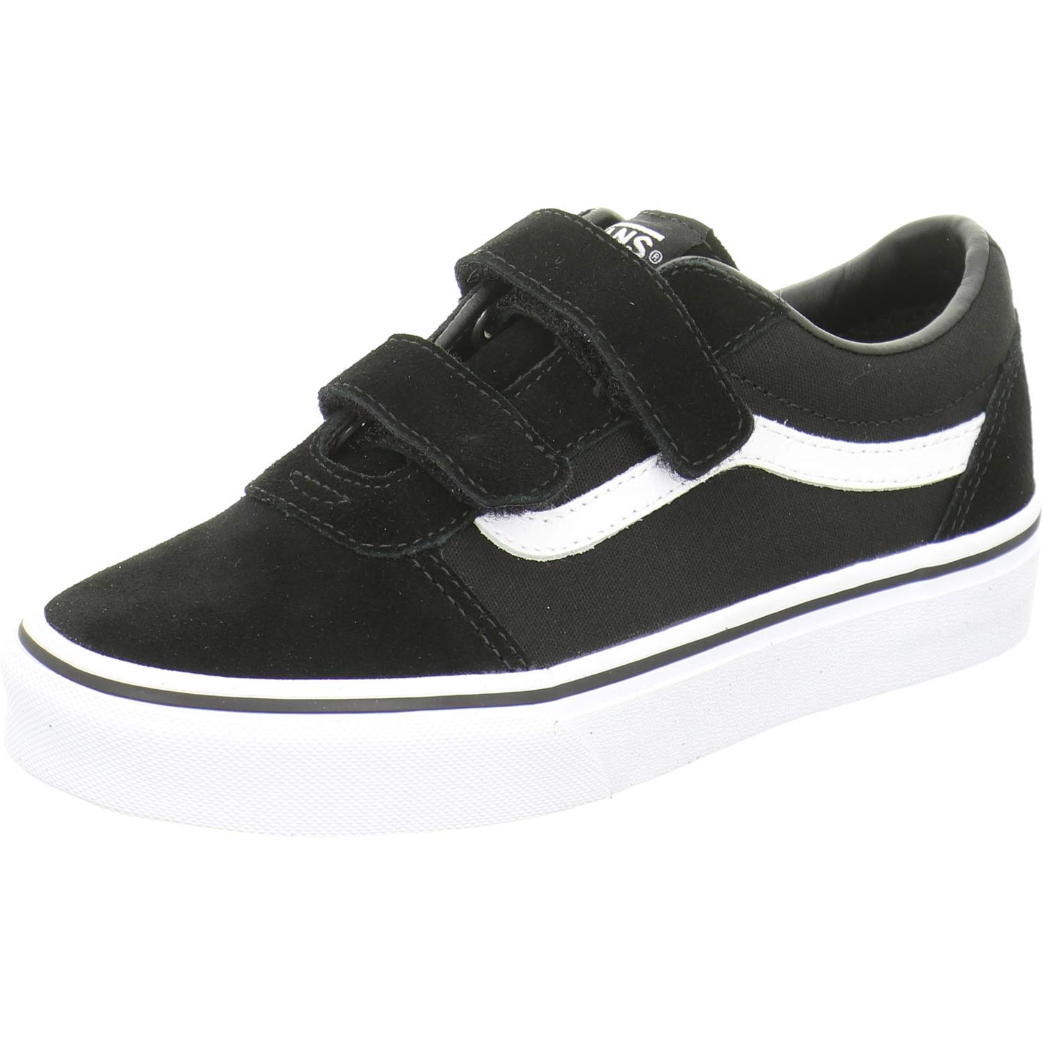 Vans Boy's Ward V-Velcro Trainers Sneaker, Black Suede Canvas Black White Iju, 28