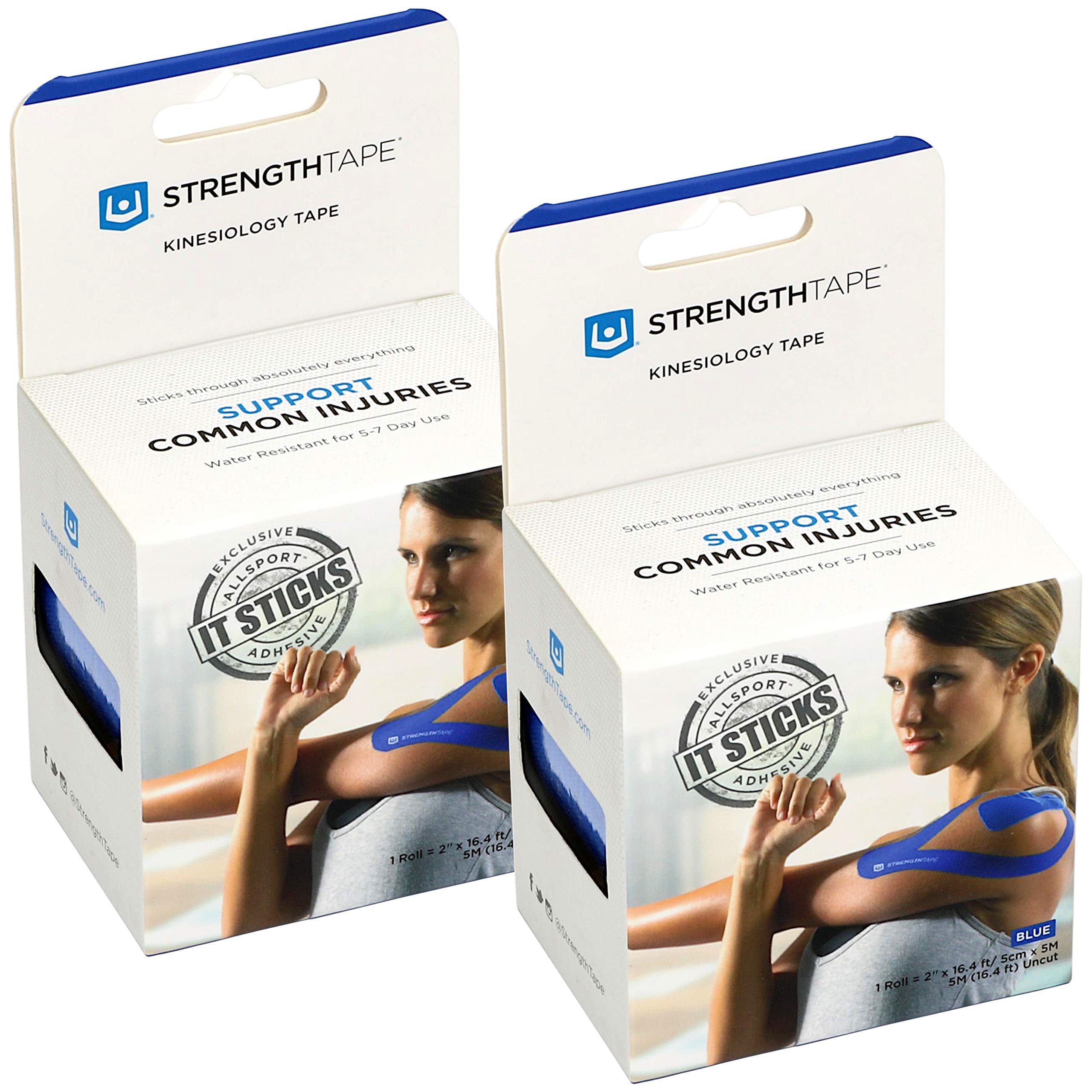 StrengthTape Kinesiology Tape, 2-inch x 16.4-Foot, Uncut Roll, 2-Pack (Blue)