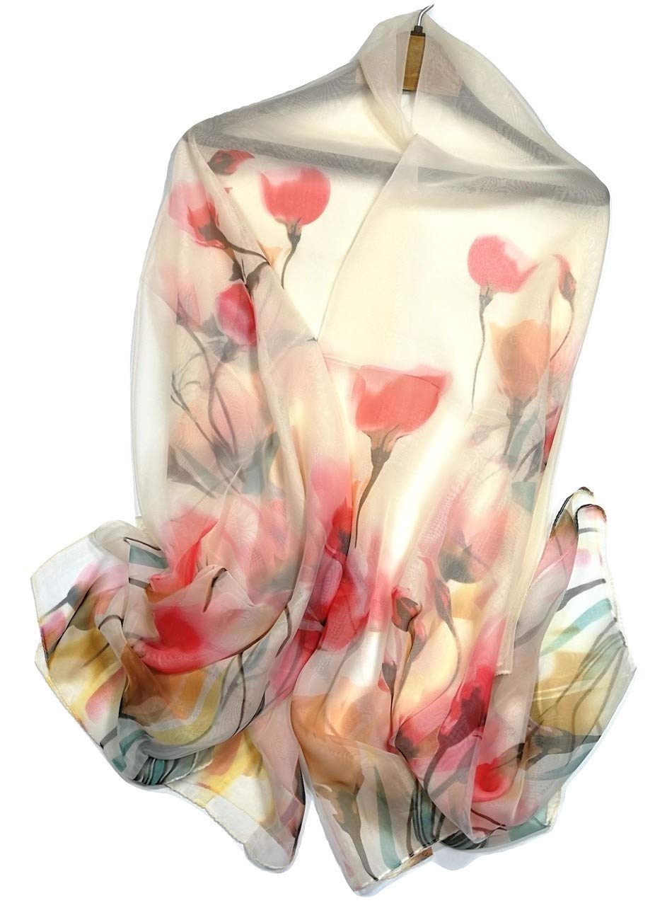 Shanlin Super Large Silk Feel Flower Floral Scarves for Women in Gift Box (Tulips-Yellow)