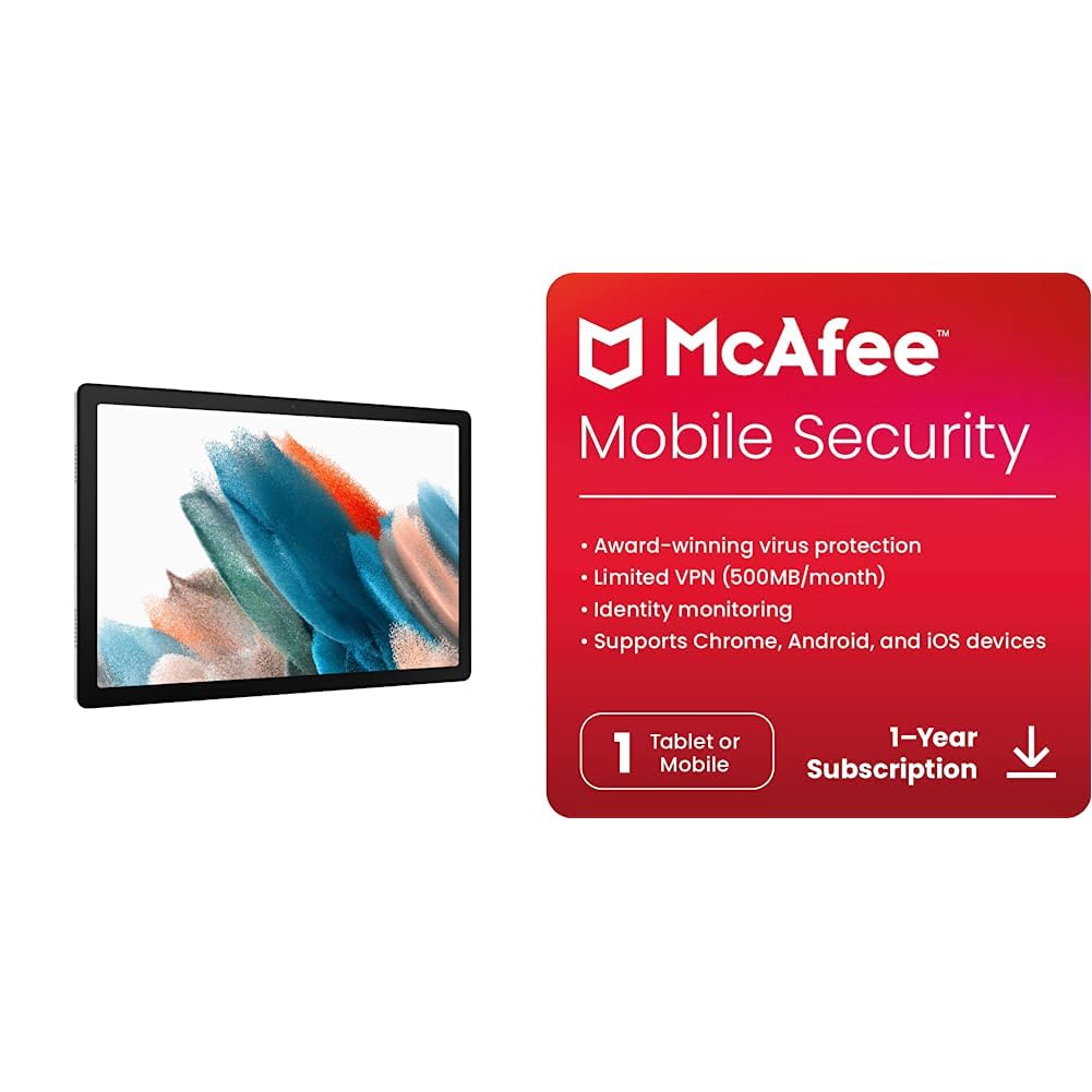 SAMSUNG Galaxy Tab A8 10.5” 32 GB Android Tablet [Silver] and McAfee Mobile Security Software [Download]
