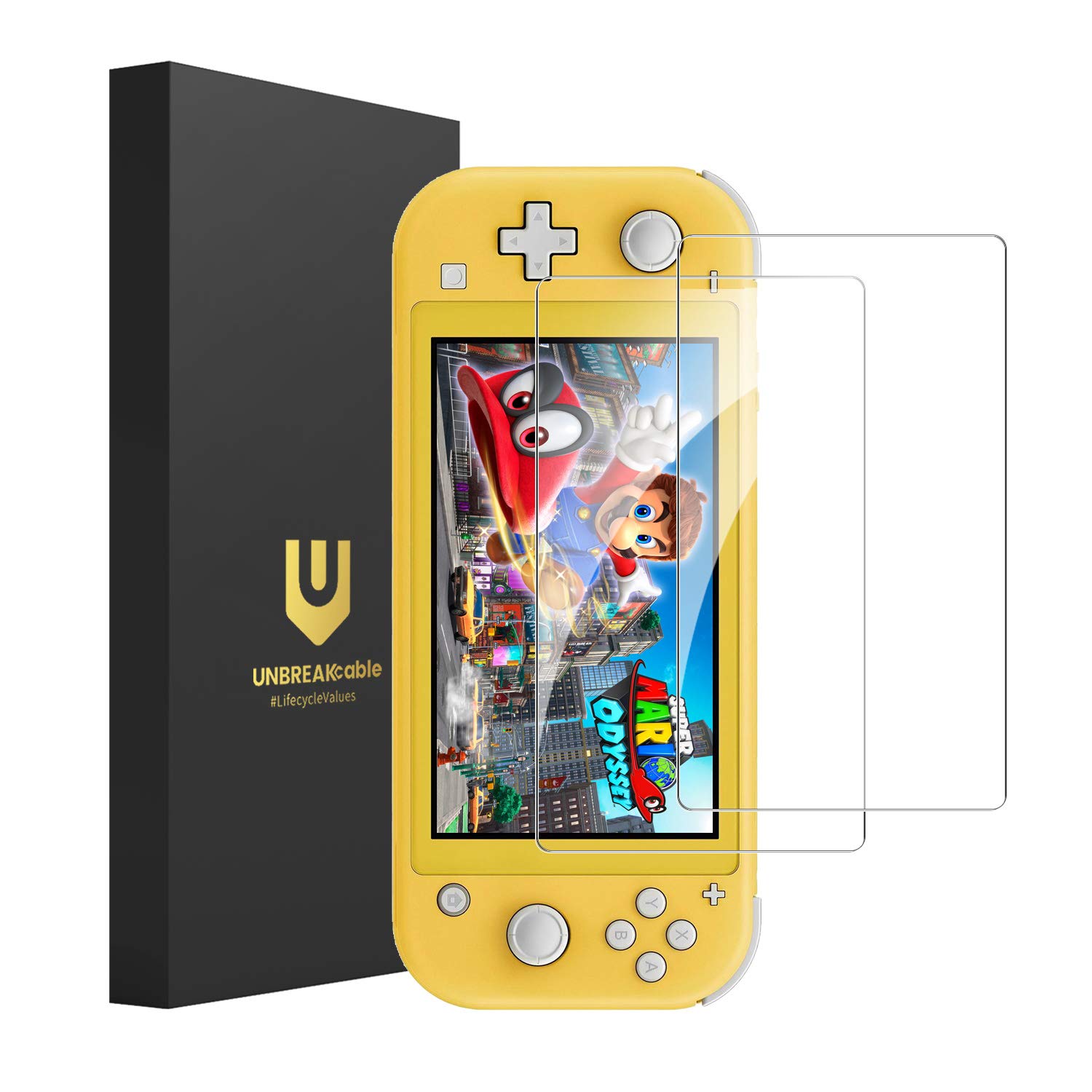 UNBREAKcable Screen Protector for Nintendo Switch Lite (2-Pack, 0.33mm) – 9H Hardness HD Tempered Glass Screen Protector for Nintendo Switch Lite (2019), [Bubbles Free, Anti-Scratch, Anti-Fingerprint]