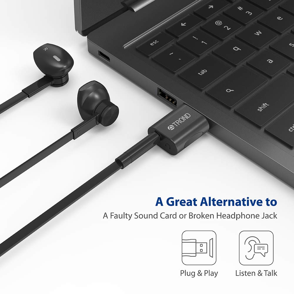 TROND External USB Audio Adapter Sound Card with One 3.5mm Aux TRRS Headphone Jack for Integrated Audio Out & Microphone in for Windows/Mac/Linux/PC/Laptop/Desktop/PS5/PS4, Do Not Work for TV or Car
