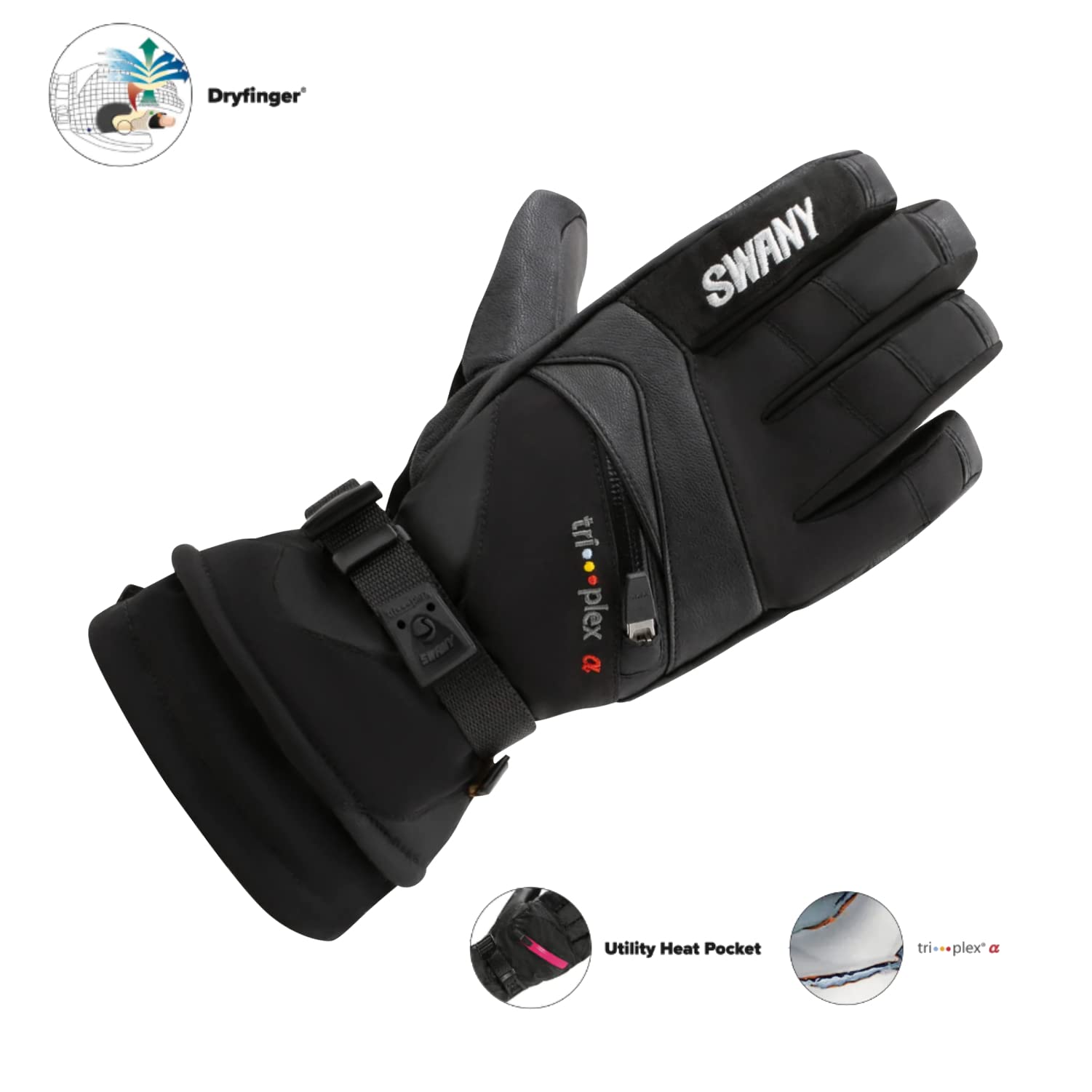 Swany Women's X-Change Sports Moisture-Wicking Quick-Drying Warm Durable Flexible Leather Winter Gloves, Black, Small