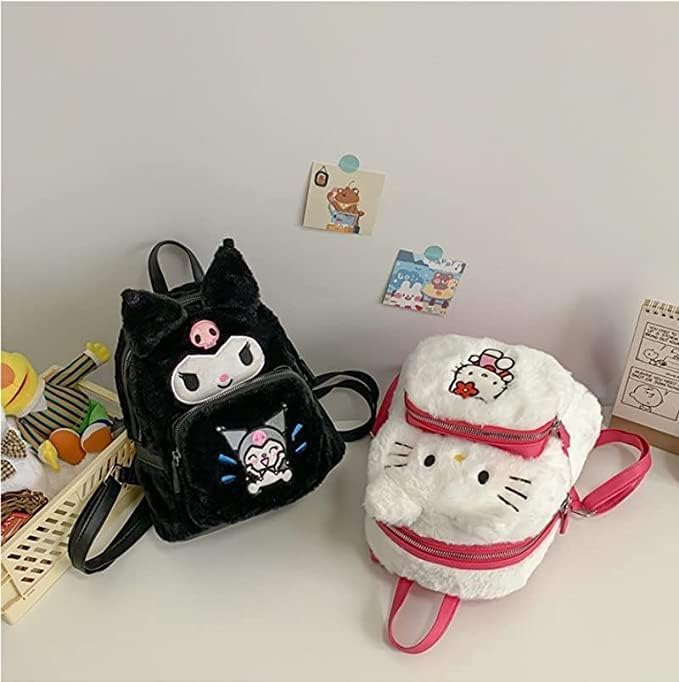 WEERSHUN Hello Kawaii Small Furry Cinnamoroll Dog Melody Plush Backpack Plush Backpack Cute Girl Bag, Kitty, Medium, Schoolbag