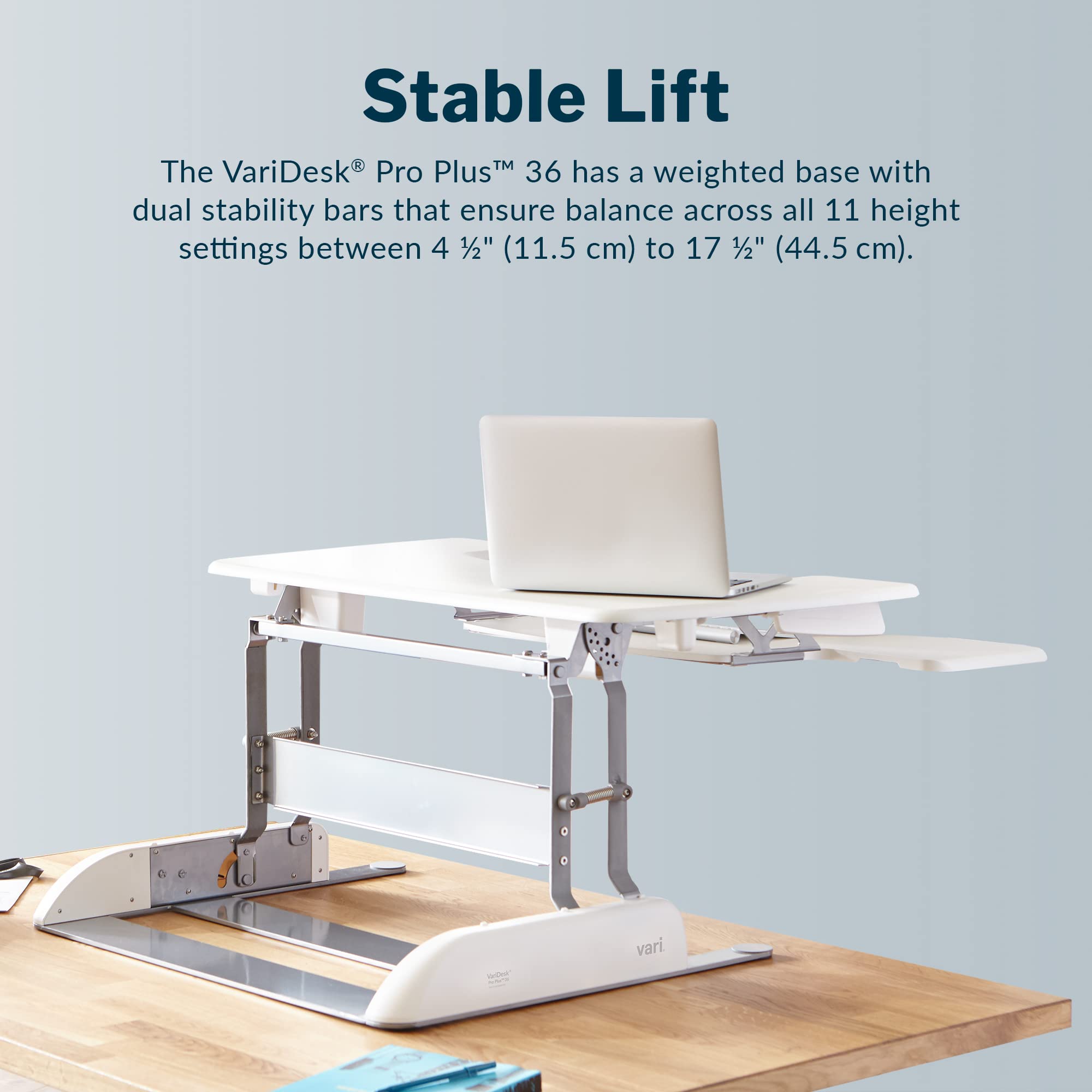 Vari - VariDesk Pro Plus 36 - Dual Monitor Standing Desk Converter - Adjustable Desk Riser with 11 Height Settings - Stand Up Home Office Workstation - Rising Desk with Spring Loaded Lift (White)