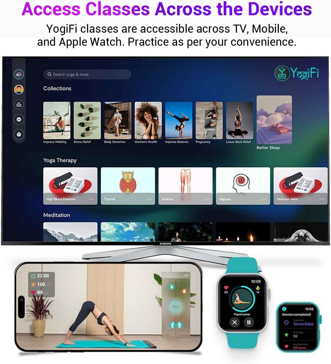 YogiFi Smart Non-Slip Meditation Travel Yoga Mat,Exercising Pad,Great for Women & Men of All Ages,6mm Thick with Artificial Intelligence(AI) for Interactive and Real Time Posture Feedback (Grey)