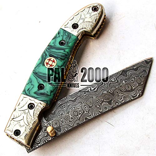 PAL 2000 KNIVES POC-9777 Folding Knife Handmade Damascus Steel Pocket Knife Resin Handle
