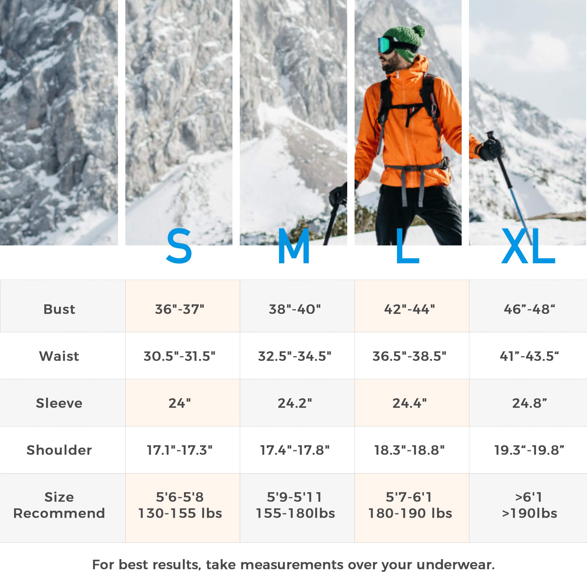Skieer Men's Ski Rain Jacket Waterproof Snow Sportswear Winter Coat Blue L