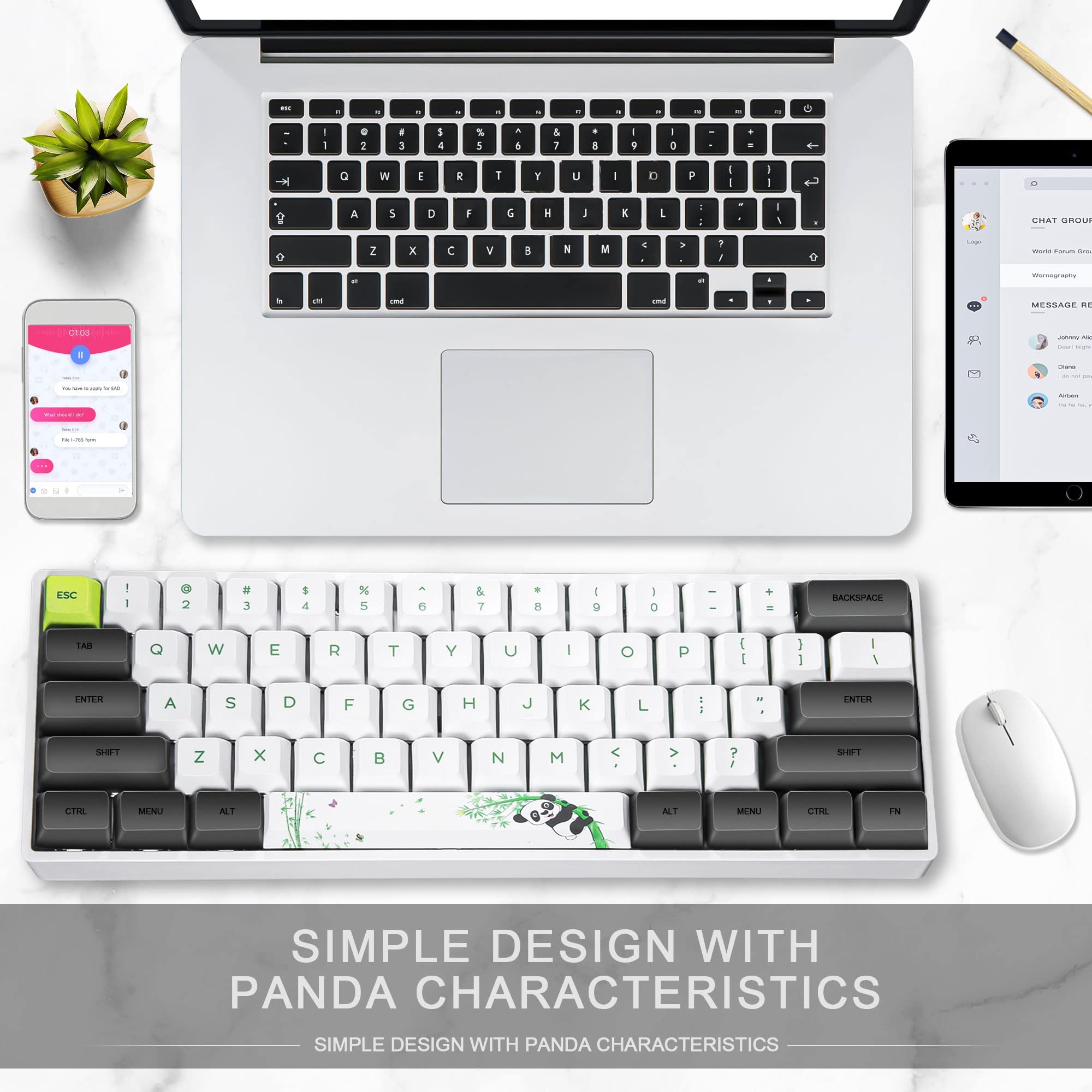 Uuoeebb SK61 61 Keys Mechanical Gaming Keyboard, Bamboo Forest Panda 60% Compact Hot-Swappable RGB Backlit Keyboard with Type-C Cable for Win/Mac
