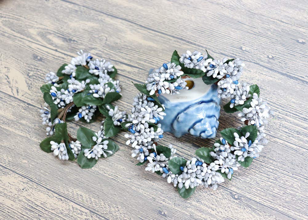soofylia 4 Pack White Blue Beads Christmas Candle Rings, Tea Light Candle Holder Mini Wreaths for Rustic Wedding Party Table Centerpieces Christmas Napkin Rings Room Decor Christams Decorations