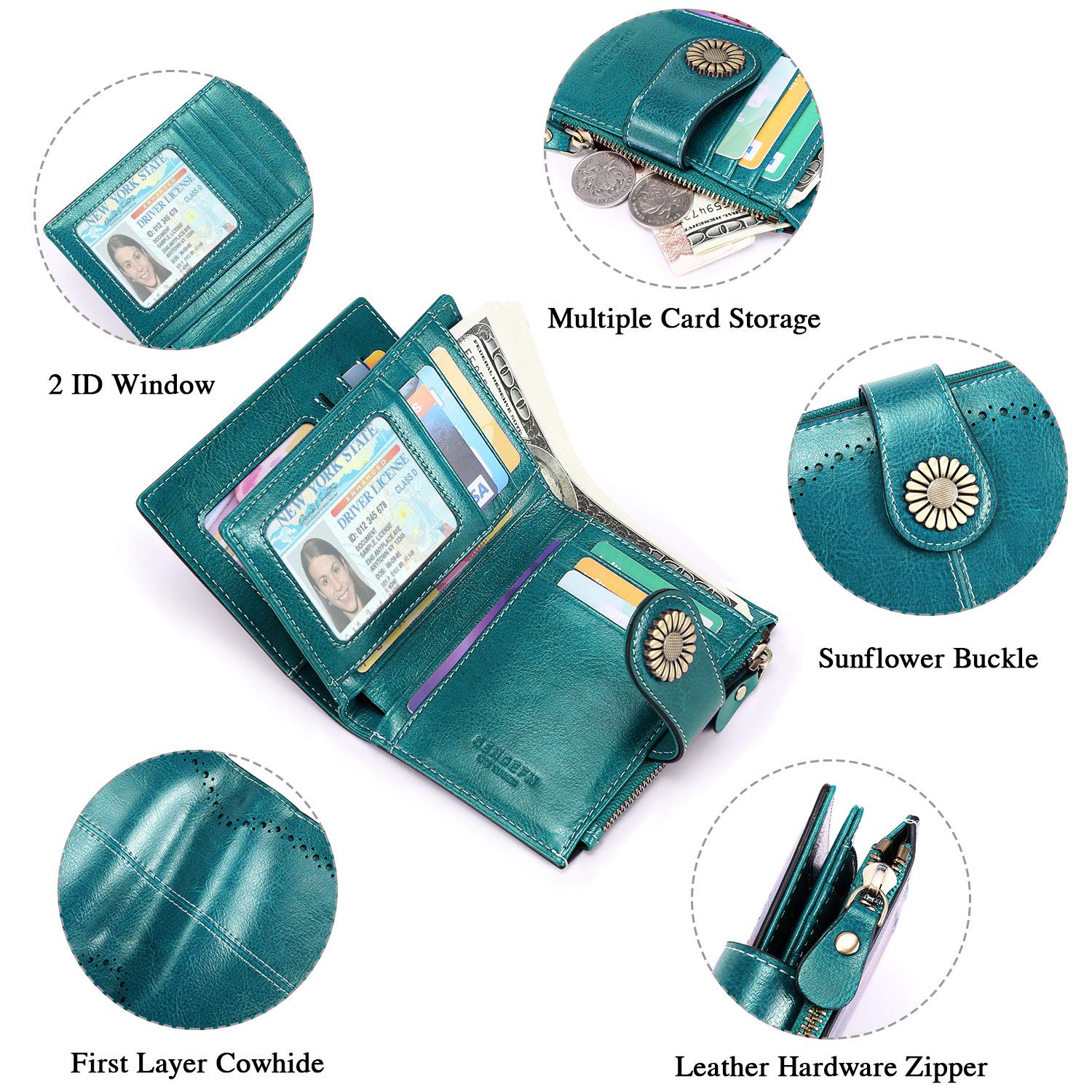 Womens Small Wallet Lady Purse Bifold RFID Blocking Leather Short Zipper Wallet Vintage Card Holder Organizer Safe Coin Purse (Blue)