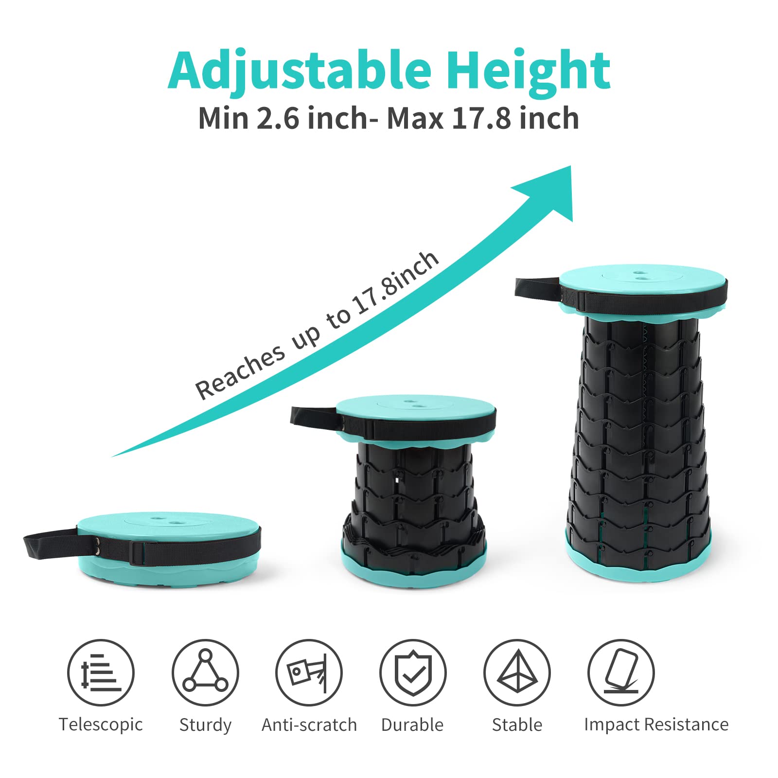 UPEOR Camping Stool, Collapsible Stool with Adjustable Strap, Foldable Stool with Load Capacity 400lbs,Telescoping Portable Stool for Outdoor Camping Fishing Hiking Travelling Garden BBQ Indoor