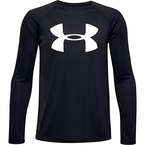 Under Armour boys Tech Big Logo Long-Sleeve T-shirt , Black (001)/White , Youth Large