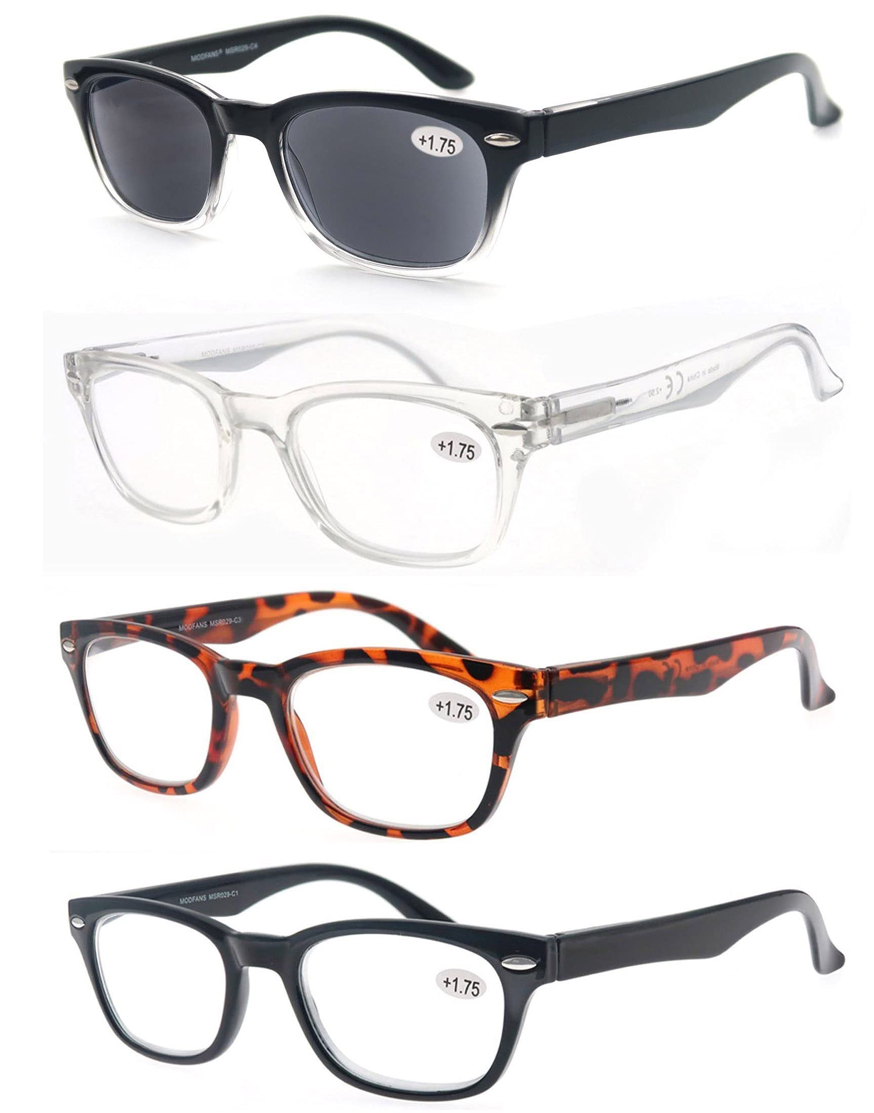 Reading Glasses Women&Men Sun Readers Comfort Spring Hinge Square Frame 4 Pouch