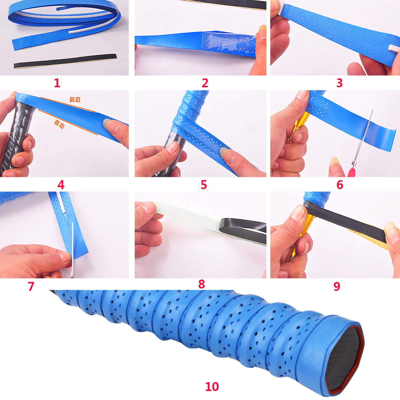 yeabwps 10 Piece Tennis Racket Grip Tape Anti Slip Super Absorbent Tennis Overgrip Badminton Overgrip