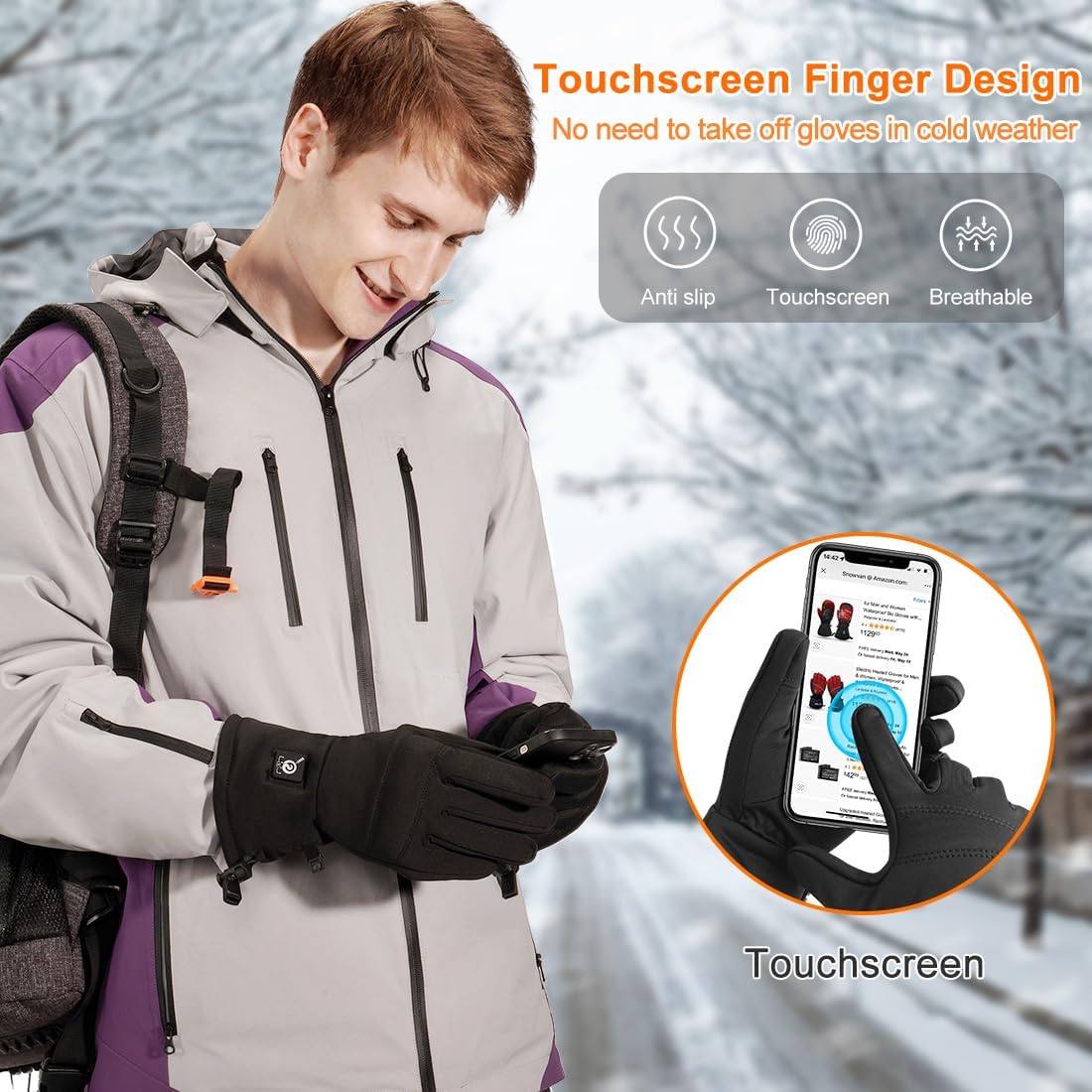 Upgraded Heated Glove Liners for Men Women, Rechargeable Electric Battery Heated Gloves Windproof Winter Glove Liners Thin Gloves Hand Warmer for Ski Snowboarding Hunting(M/L)