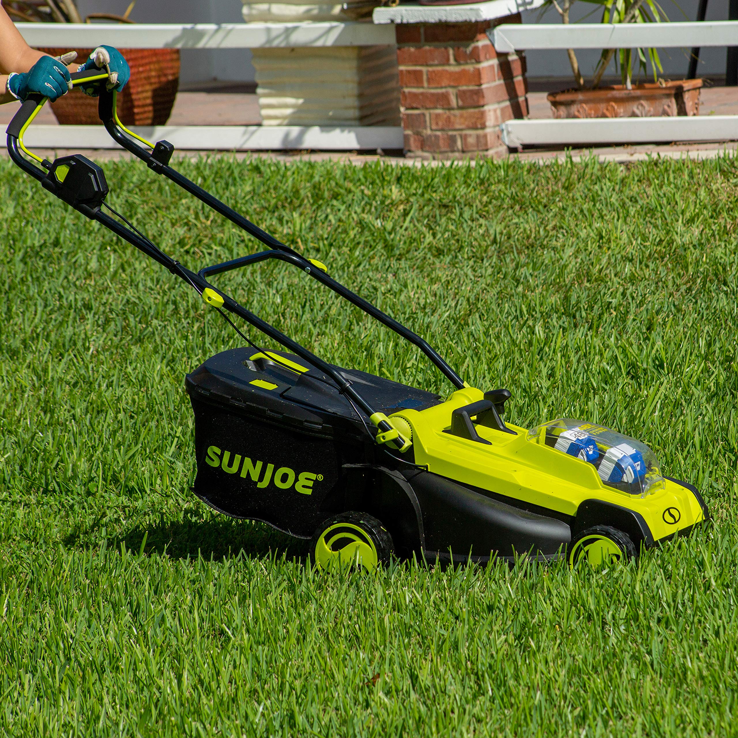Sun Joe 24V-X2-17LM 48-Volt 17-Inch Mulching Walk-Behind Lawn Mower w/11-Gallon Grass Catcher & 6-Position Height Adjustment, Included, Cordless, Kit (w/ 2x 4.0-Ah Battery and Charger)