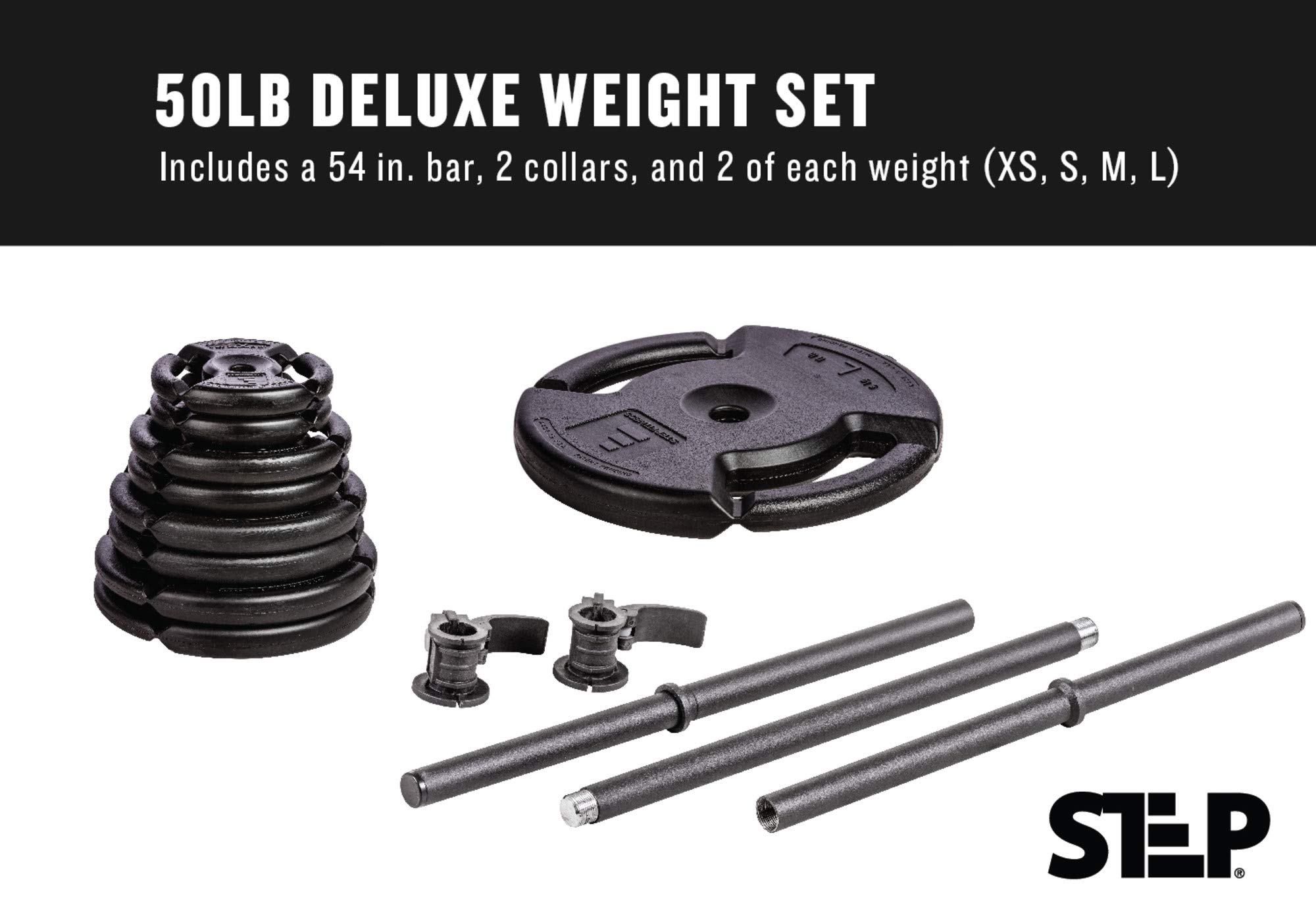 The Step Fitness Deluxe Barbell Weight Set, 60 lbs with Bar, Collars, and Weights