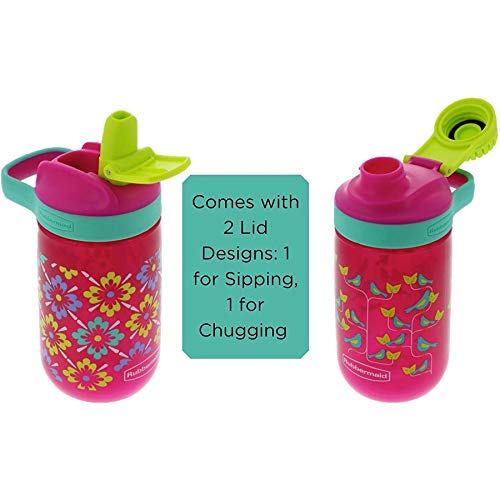 Rubbermaid Kids Water Bottle Sip, Chug - Leak-Proof Reusable Container - Help Keep Your Kids Hydrated - BPA-Free - Equipped with Protective Spout Cover - 14 Ounces, Flowers with Birds, 2 Pack