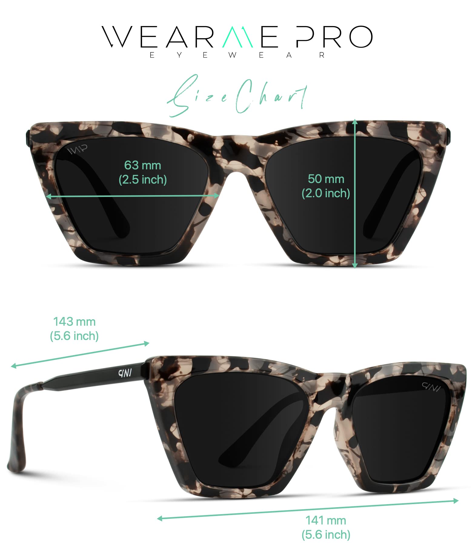 WearMe Pro WMP Eyewear - Square Cat Eye Shape Metal Frame Fashion Polarized Mirrored Sunglasses (Tortoise/Black Lens)