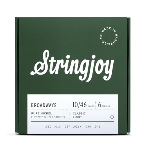 Stringjoy BR1046 Broadways Electric Pure Nickel Guitar Strings, 10-46 Classic Light Gauge, Durable, Guitar Strings for Enhanced Tone & Smooth Play, Electric Guitar Strings 6 String Set