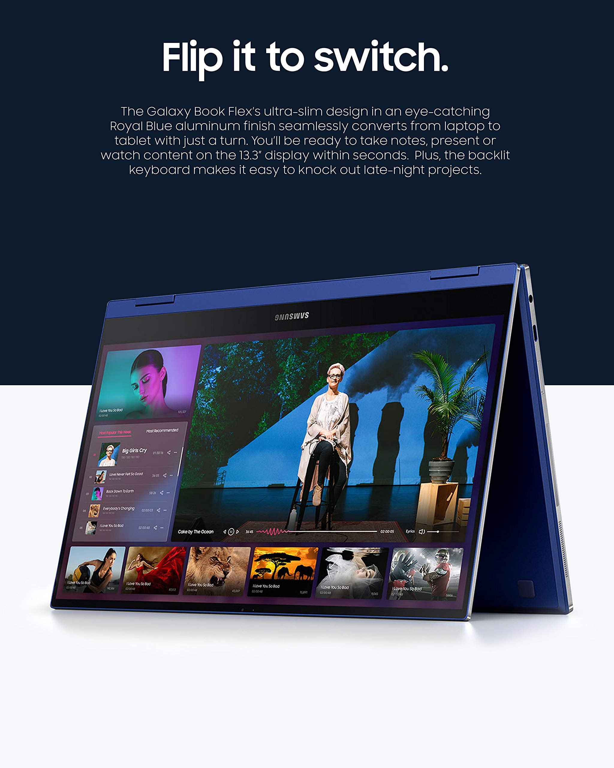 Samsung Galaxy Book Flex 13.3” Laptop| QLED Display and Intel Core i7 Processor | 8GB Memory | 512GB SSD| Long Battery Life and Bluetooth-Enabled S Pen | (NP930QCG-K01US), Blue (Renewed)