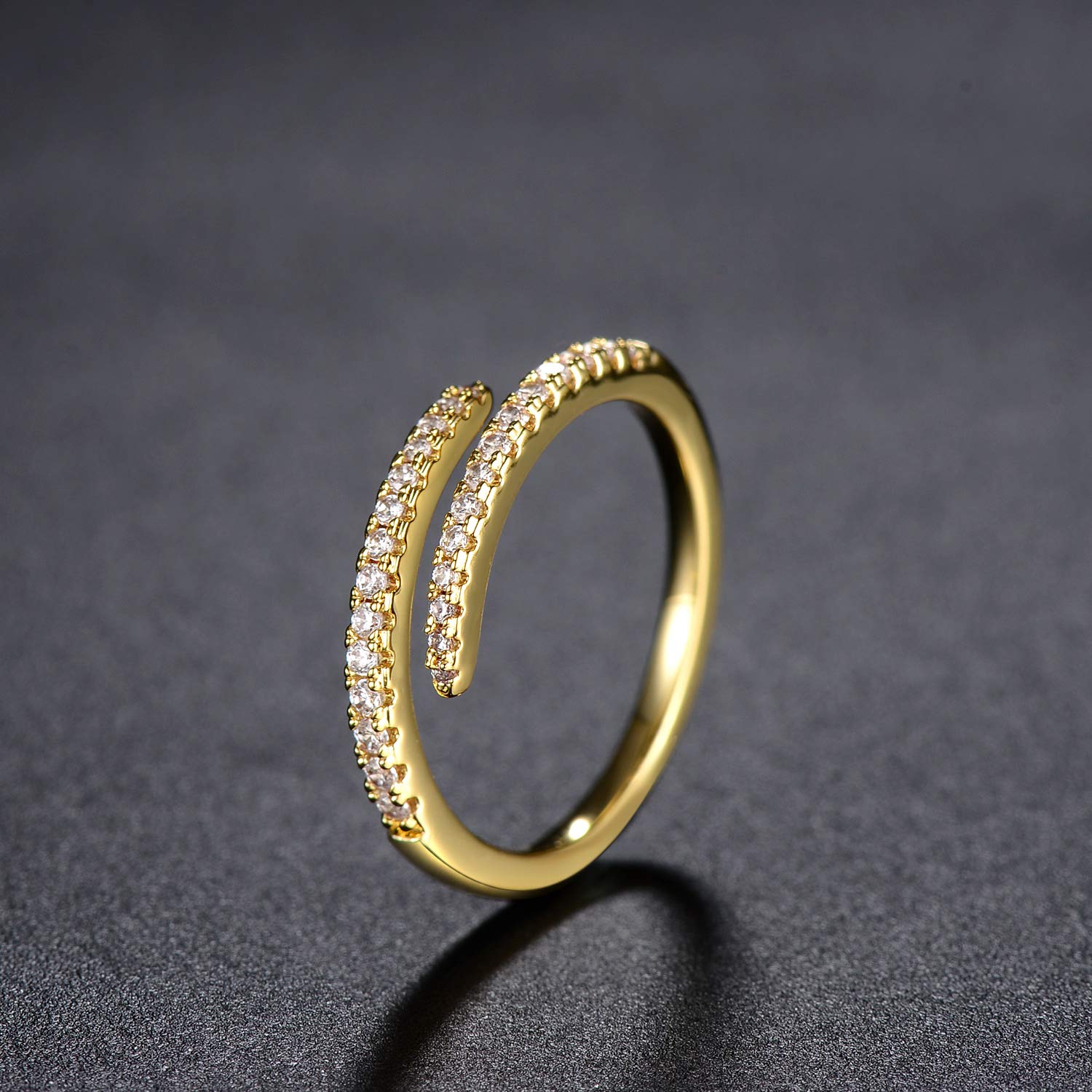 YOGEME Unique Micro Pave Setting Cubic Zirconia Open Twist Eternity Band Pinky Ring for Women R0198 (Yellow,6)