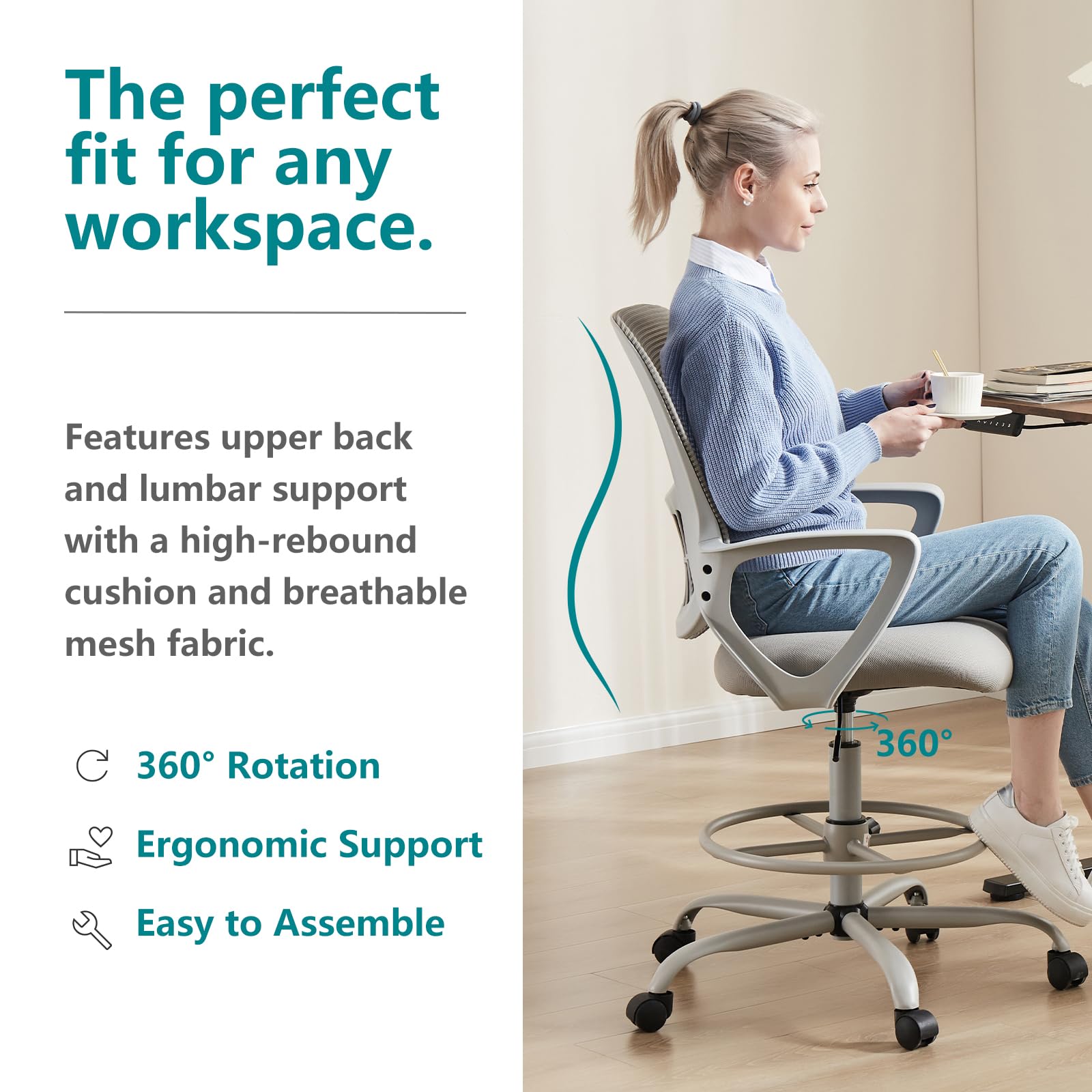 Sweetcrispy Armless Home Office Desk Mesh Low Back Task Lumbar Support and Wheels, Adjustable Height 360° Rolling Swivel Computer Chair without Arm for Small Space, Grey