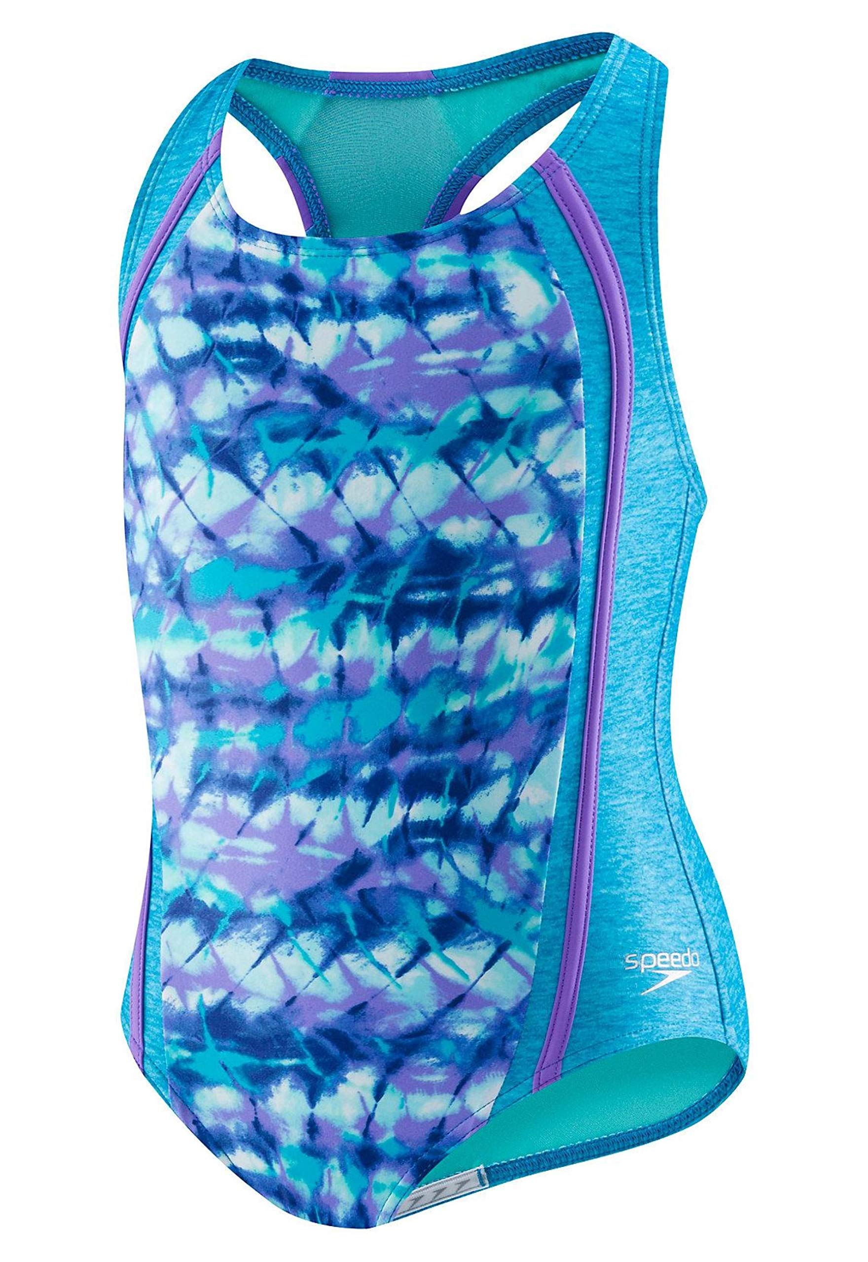 Speedo Girl's Swimsuit One Piece Thick Strap Racer Back Printed