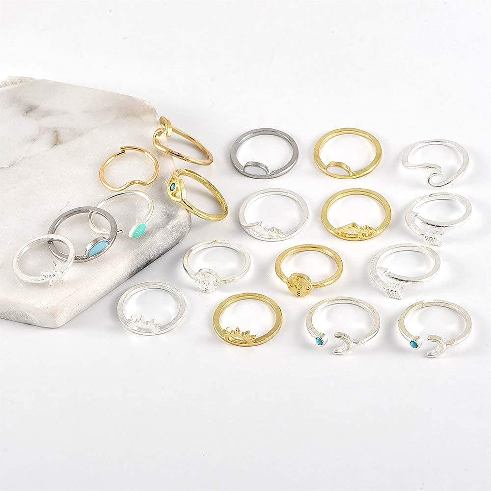 YOOESTORES82 Boho Stackable Ring Set for Women.Turquoise Star Moon Knuckle Rings Midi Finger Rings Set Retro Wave Peak Sea Stacking Joint Ring Sets