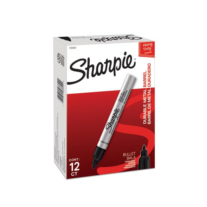 Sharpie Metal Barrel Permanent Markers, Bullet Tip, Black, 12 Count