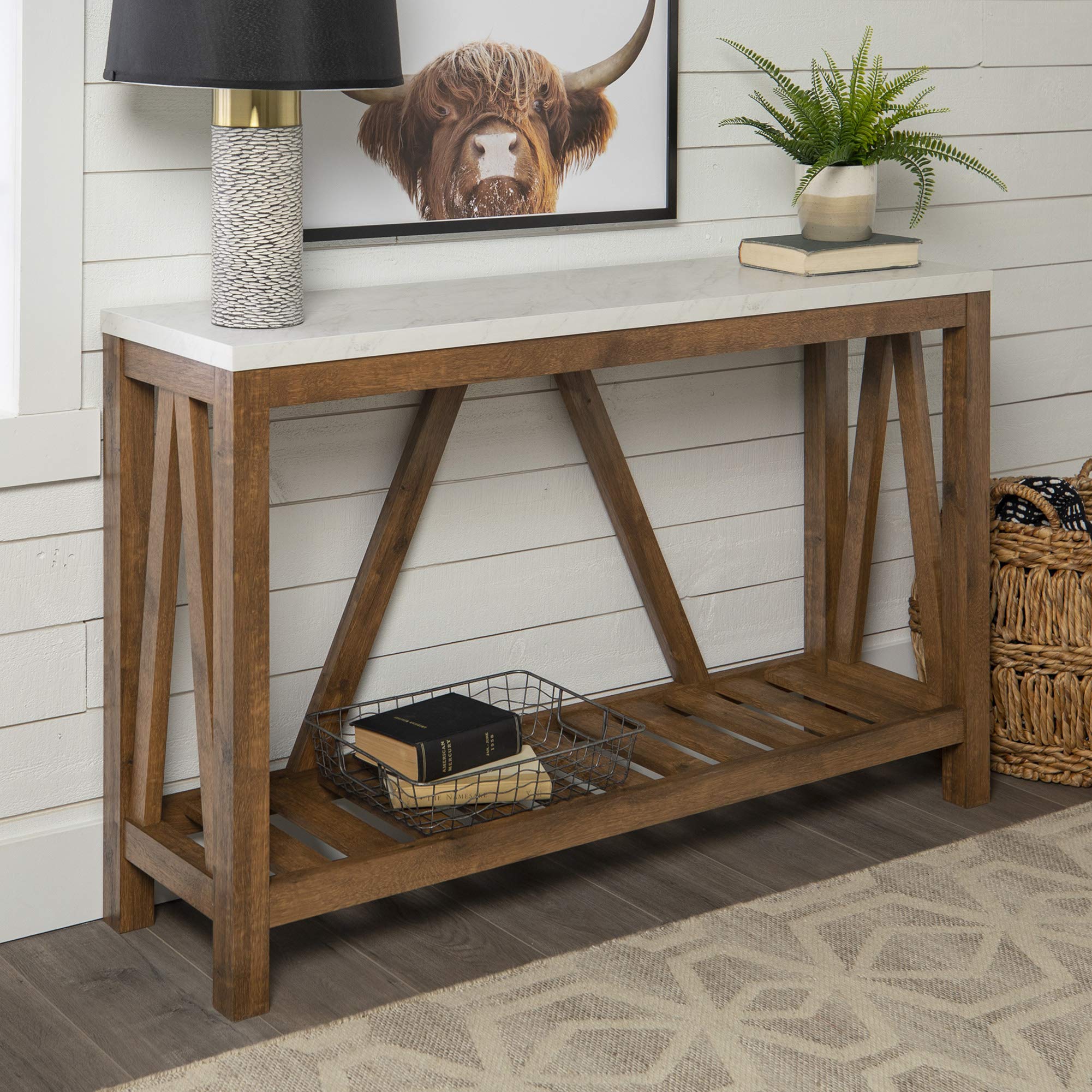 Walker Edison Modern Farmhouse Accent Entryway Table Entry Table Living Room End Table, 52 Inch, Concrete