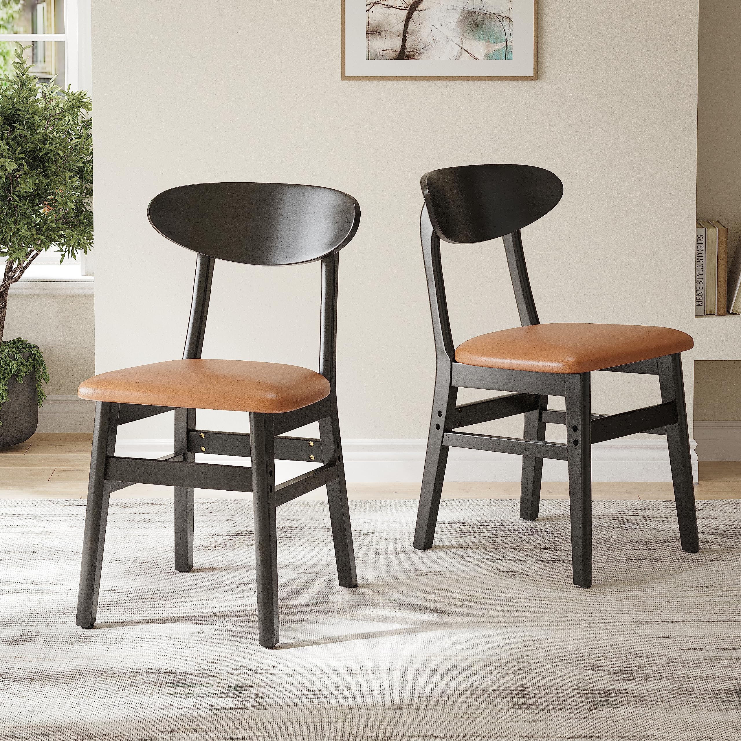 Soohow DC008 Upholstered Armless Dining Chair with Comfortable Seat, 2pcs, Black/Whiskey Brown