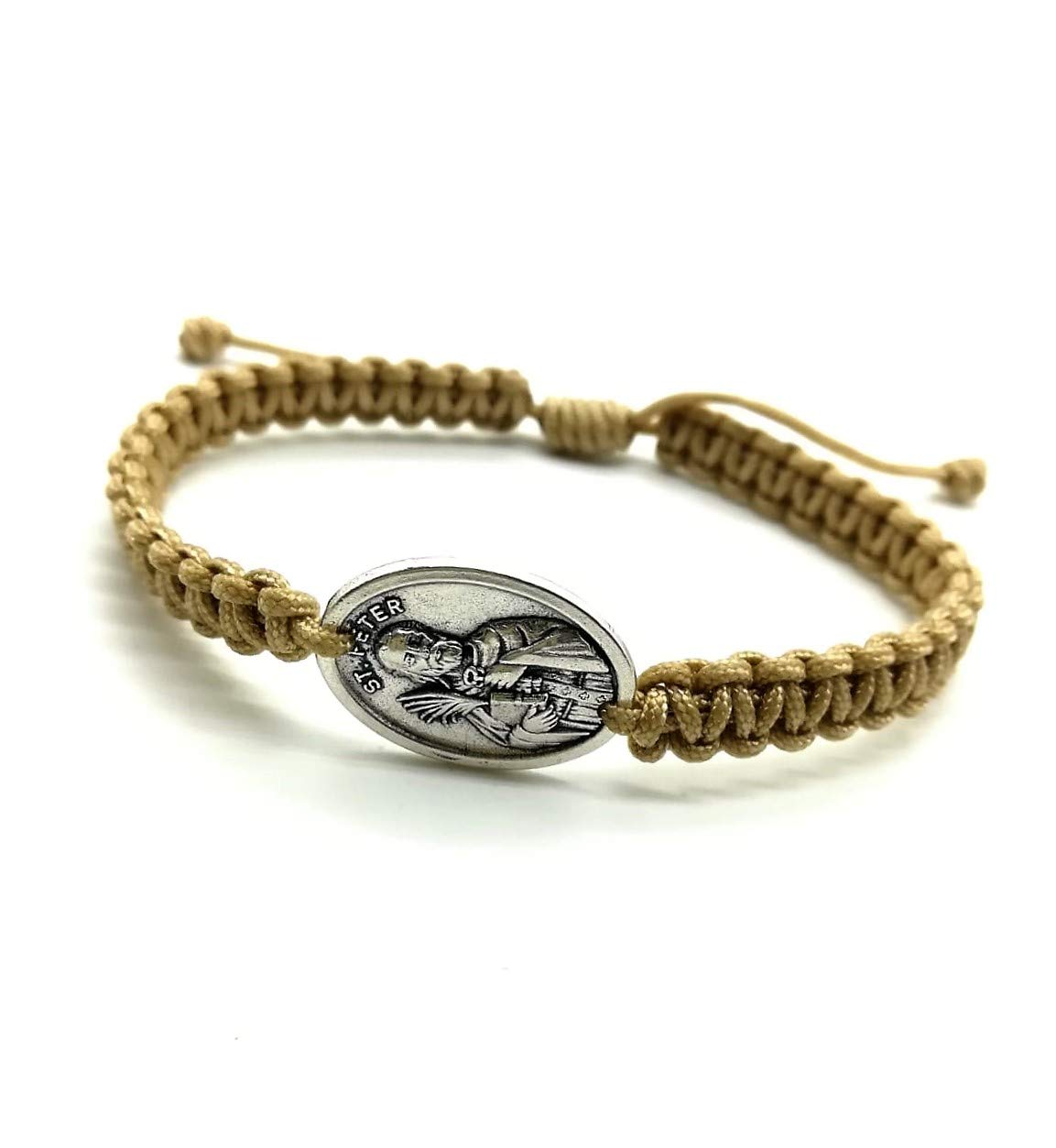 Saint Peter Medal Adjustable Religious Bracelet/Dad Gift/Blessing Bracelet for Father (Beige)