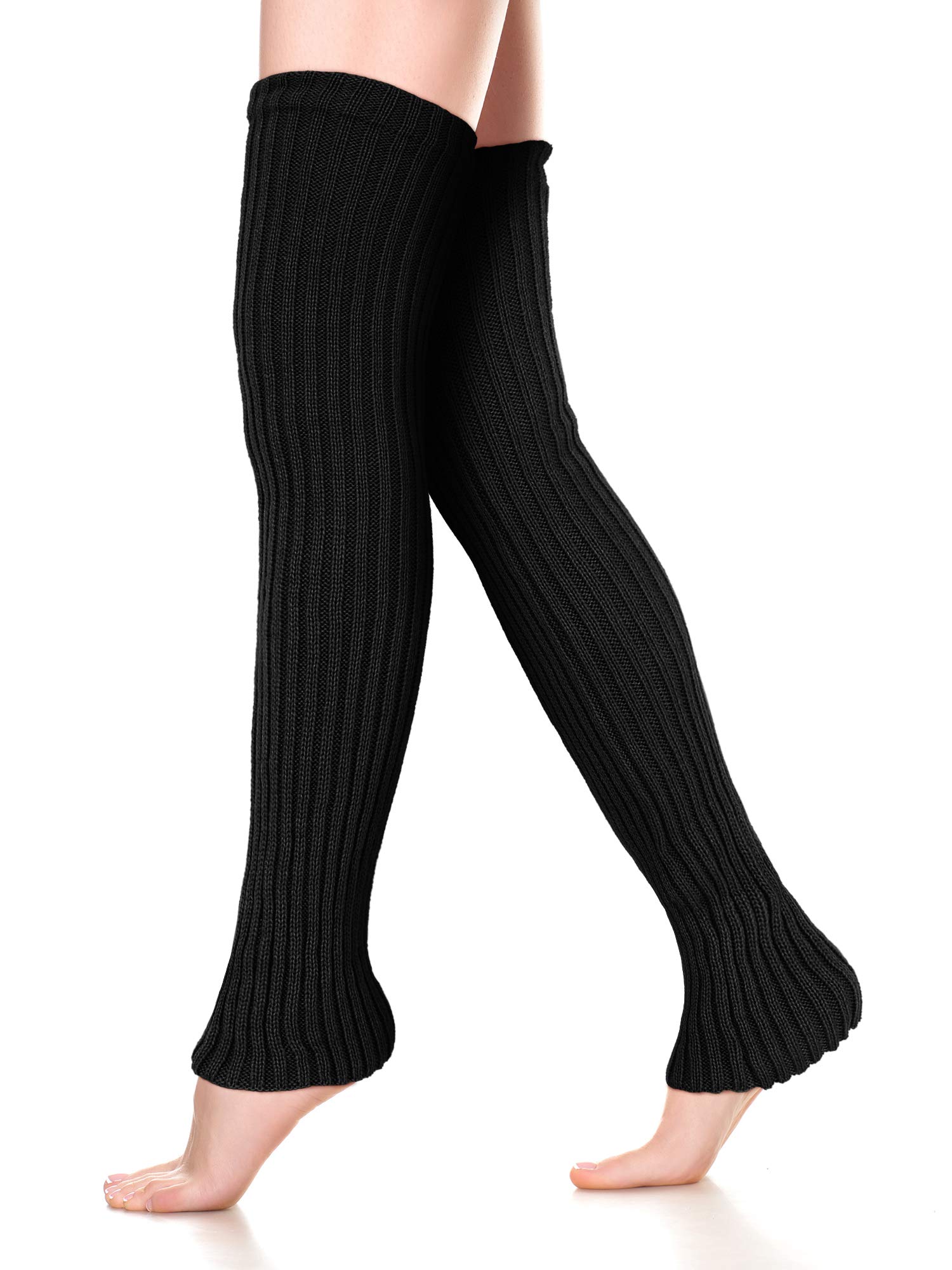 Sumind 2 Pairs Women Long Stirrup Leg Warmers Winter Knitted Over Knee Thigh High Long Socks 80s (Black and White)